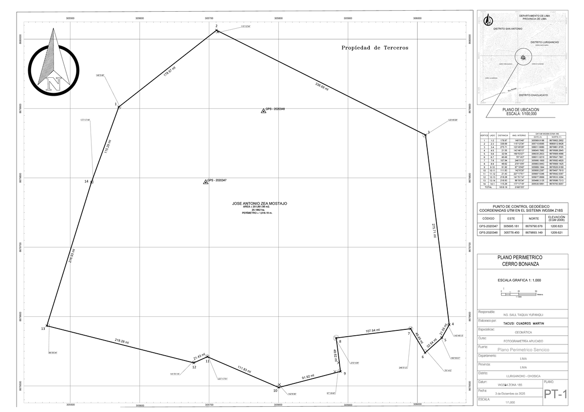 3. Plano Perimétrico Cerro Bonanza Chosica 305500-305900 - Studocu