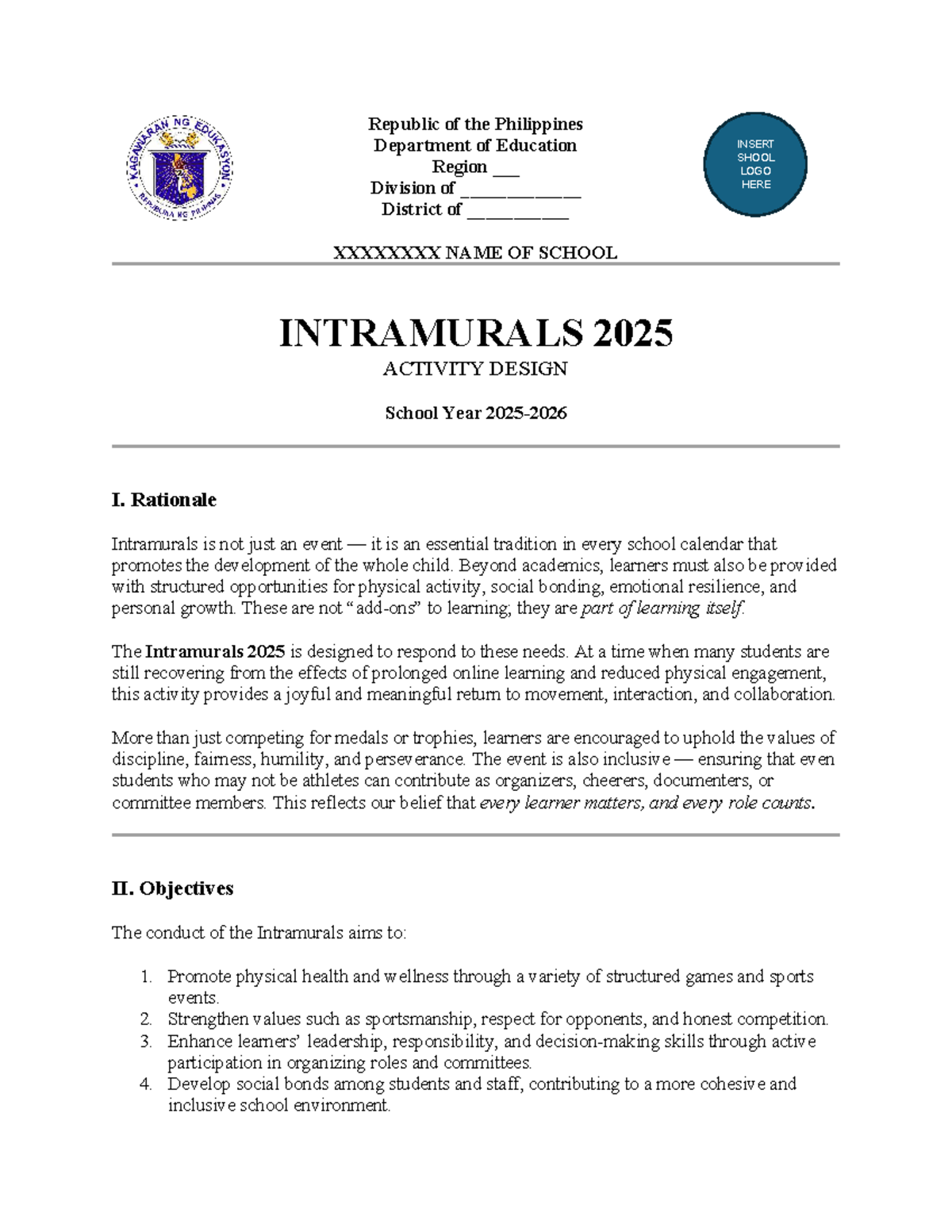 Intramurals 2025 Activity Design - Accomplishment Report (ACR) - Studocu