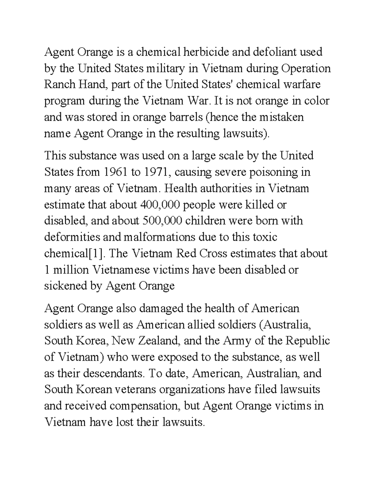 Agent Orange: Impact and Consequences of Chemical Warfare in Vietnam ...