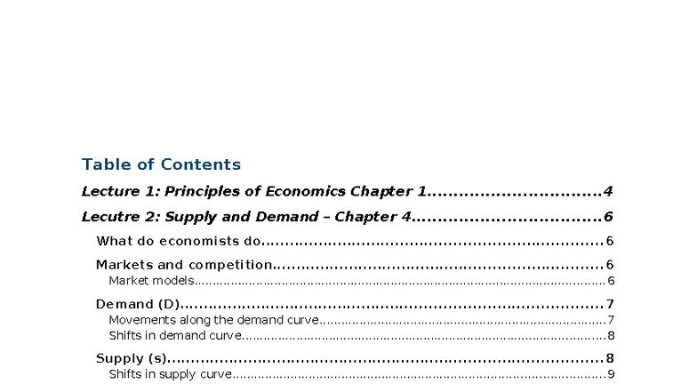 ECO 101: Lecture Notes on Principles of Economics and Market Dynamics ...