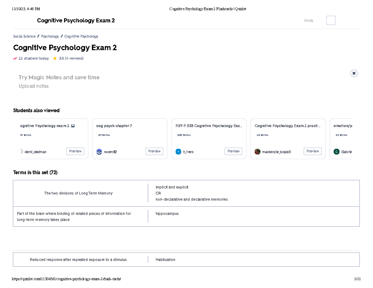 Cognitive Psychology PSY-P 335 Exam 2 Flashcards Study Guide - Studocu