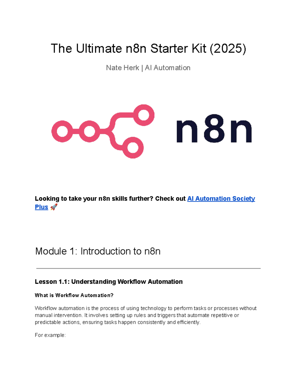 n8n Automation Starter Kit: Module 1 Overview and Key Concepts - Studocu