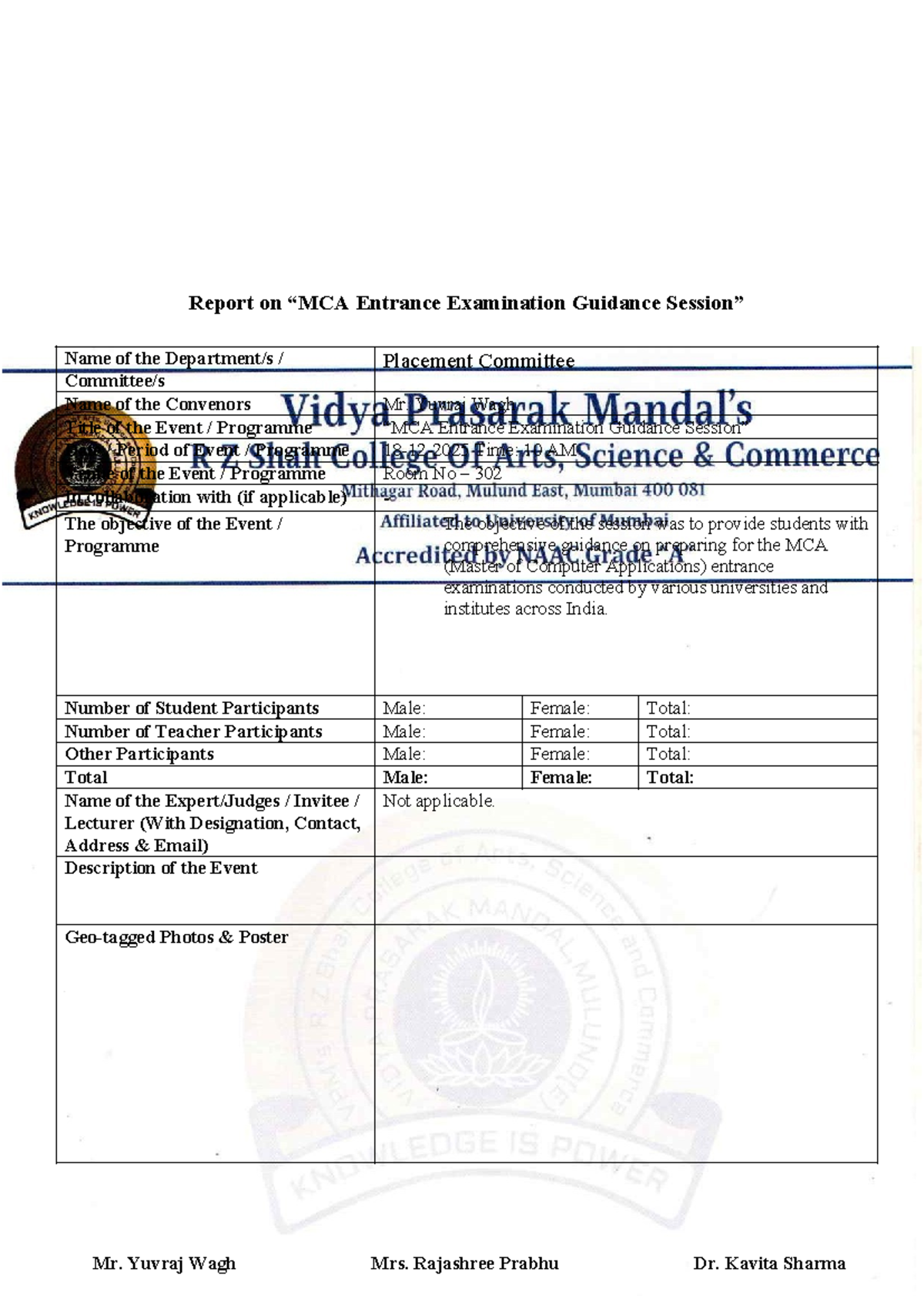 MCA Entrance Exam Guidance Report - Placement Committee - Studocu