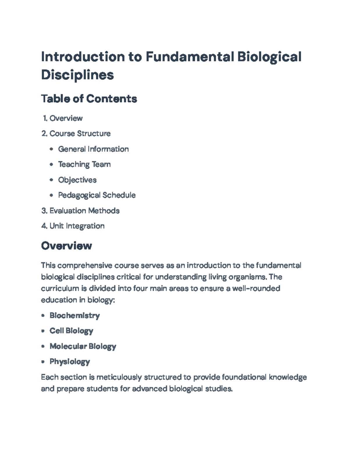 Introduction to Fundamental Biological Disciplines (S1) - Introduction ...