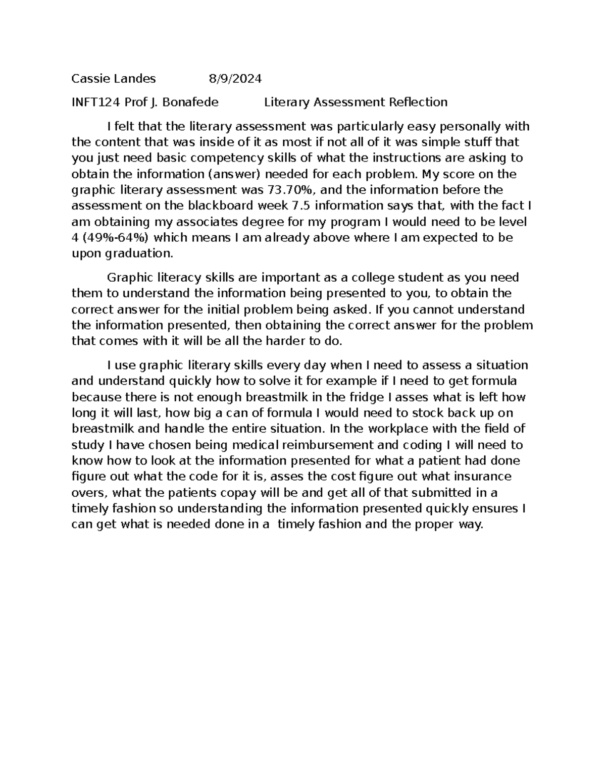 Reflection on Literary Assessment for INFT124 Portfolio Project - Studocu