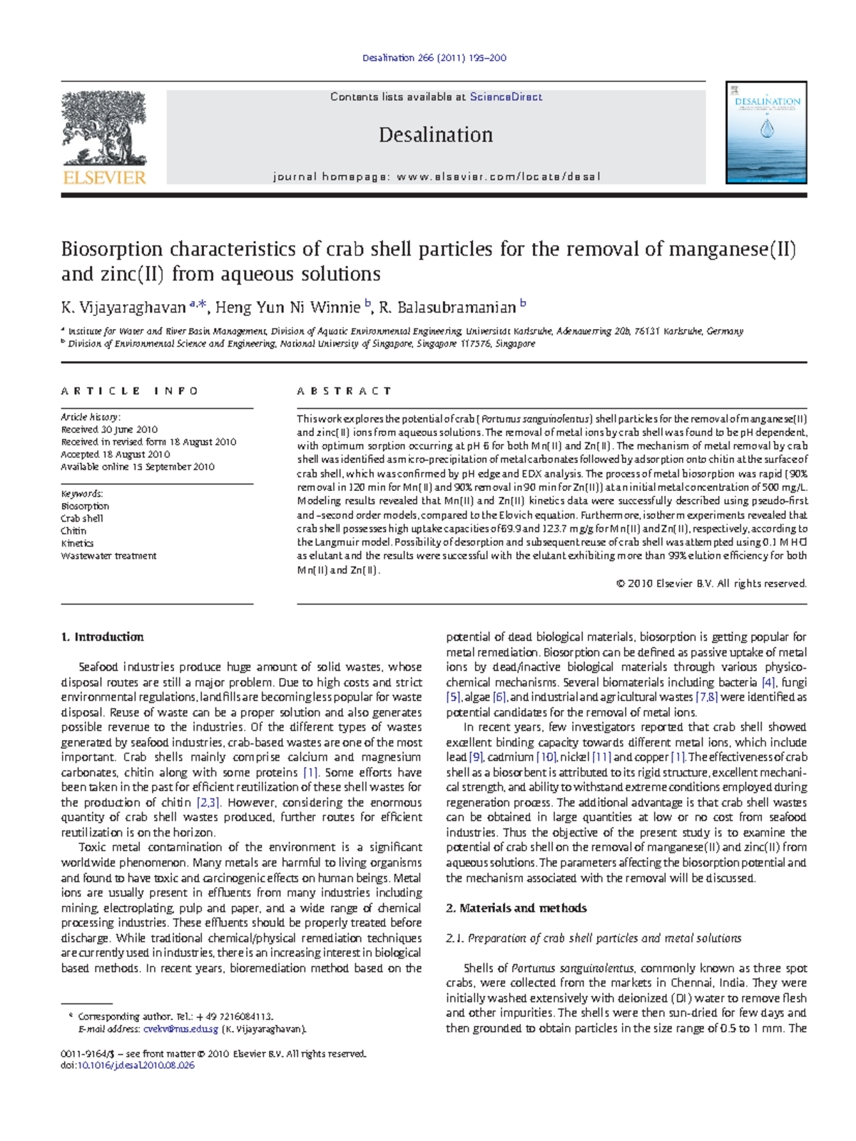 J.desal.2010 - aaaaaaaaaaaaaaaaaaaaaaaaaaaaaaaaaaaaaa - Biosorption ...