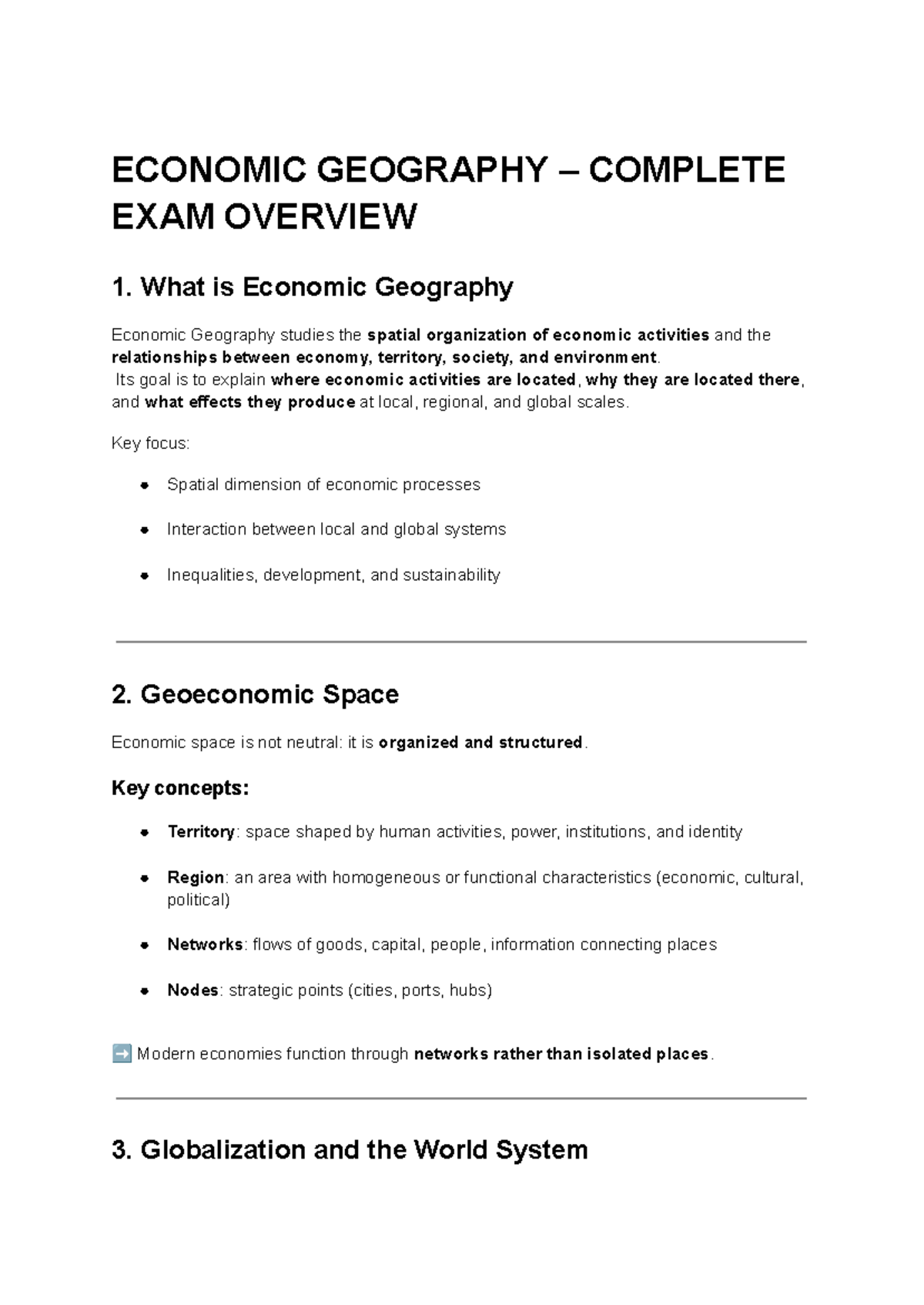 ECON 101: Economic Geography Complete Exam Overview Notes - Studocu