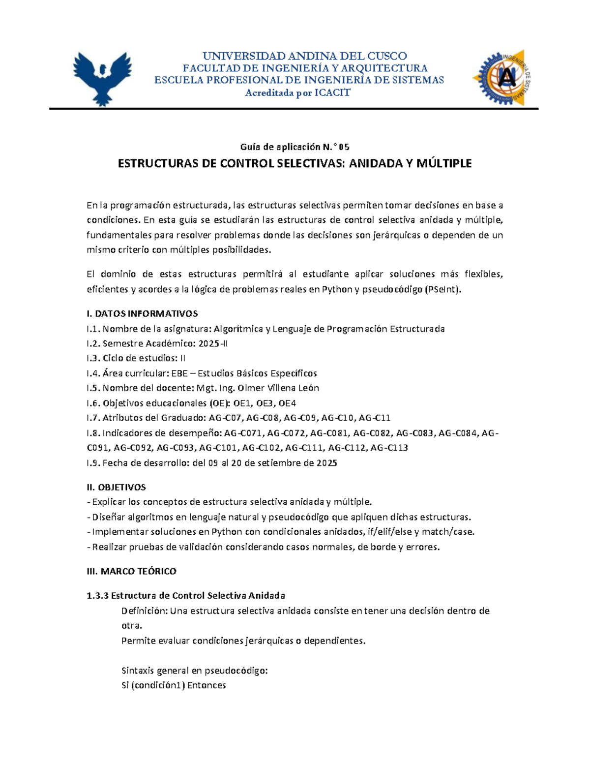 Guía 05: Estructuras de Control Selectivas Anidadas y Múltiples - 2025 ...