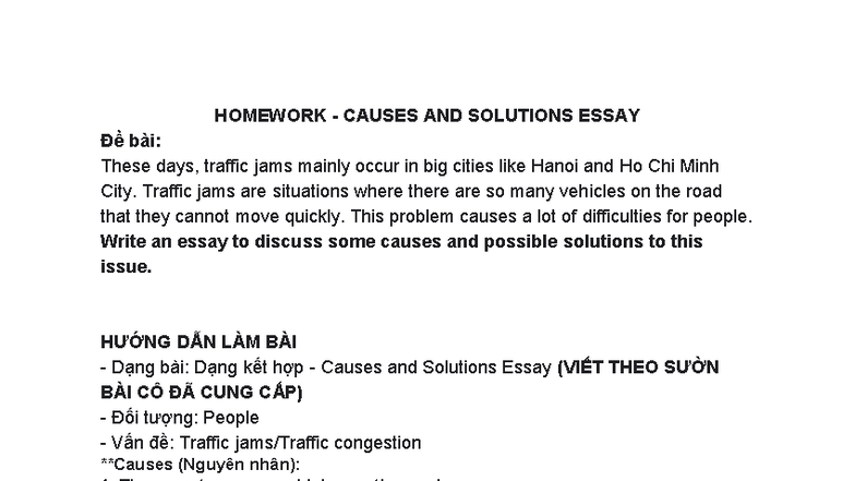 Homework - Causes and Solutions Essay on Traffic Jams - Studocu