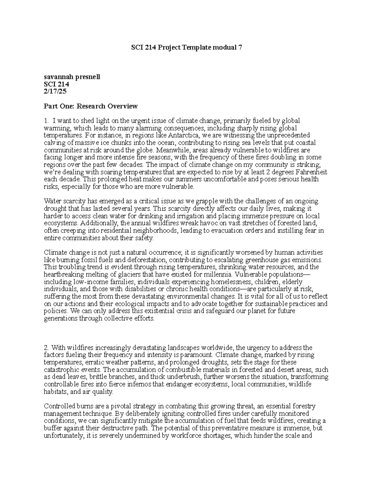 SCI 214 Project Module 7: Climate Change Research Overview and ...