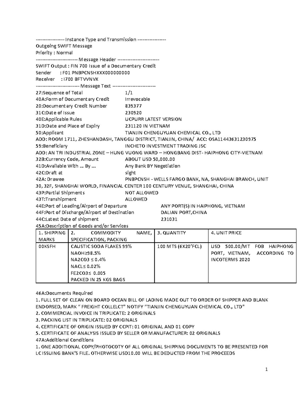 LC VCB - Đề Cương Ôn Tập: SWIFT Message FIN 700 Details - Studocu