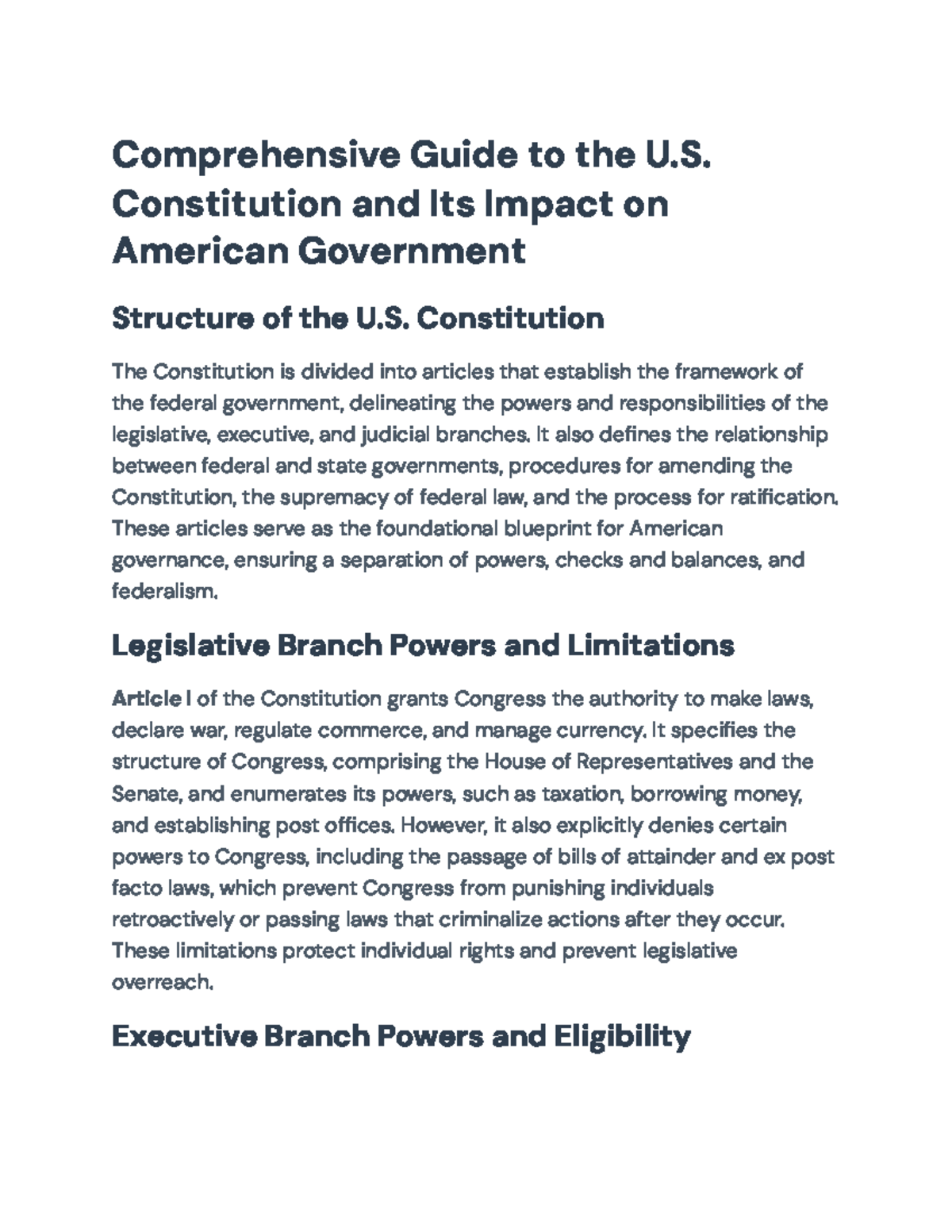Comprehensive Overview of the U.S. Constitution and Its Impact ...
