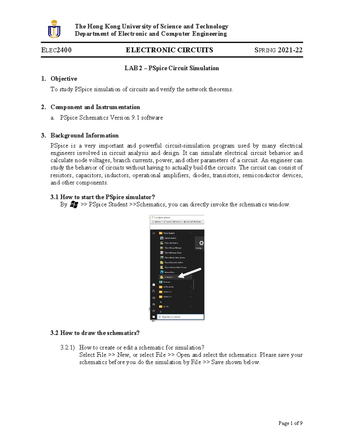 ELEC2400 Lab 2: PSpice Circuit Simulation and Analysis Guide - Studocu
