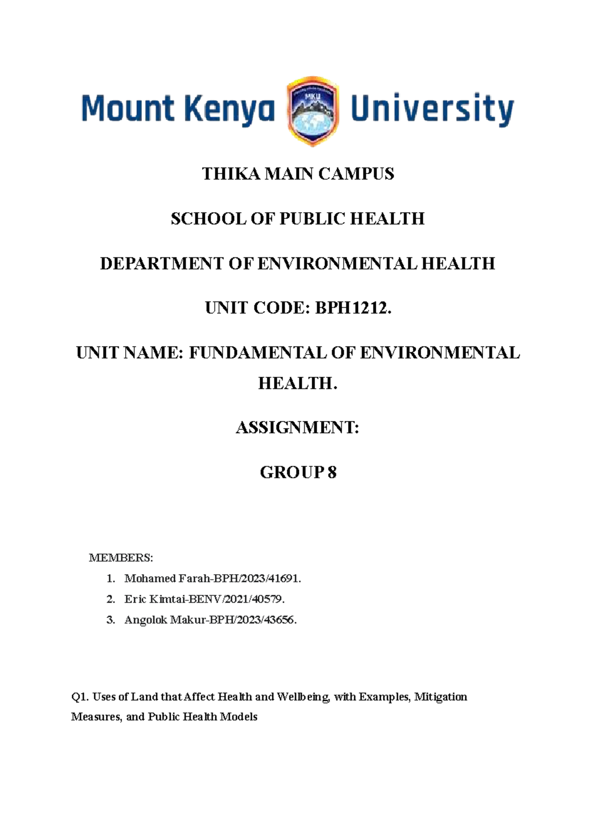 BPH1212: Fundamental of Environmental Health - Group 8 Assignment - Studocu