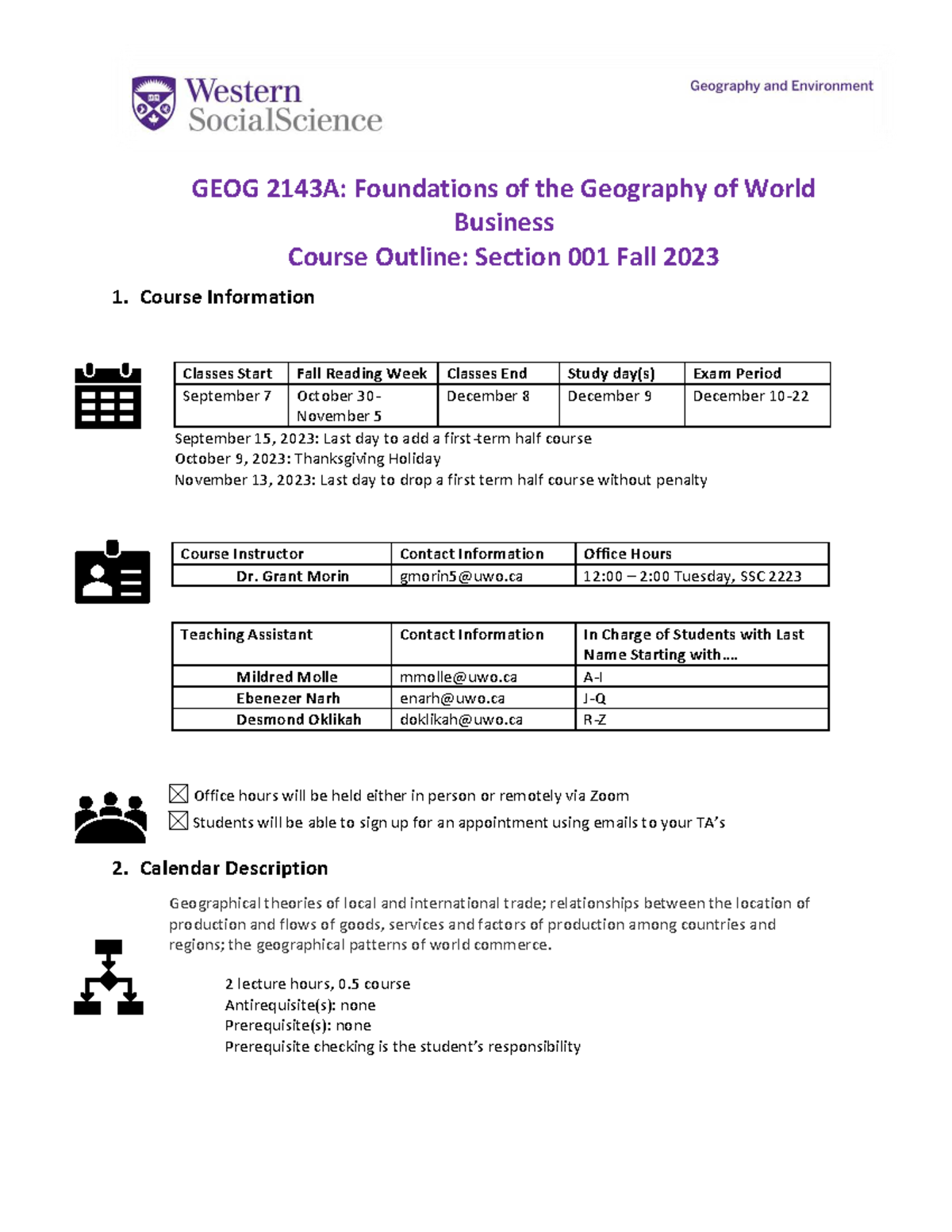 GEOG 2143A: World Business Geography Course Outline - Fall 2023 - Studocu