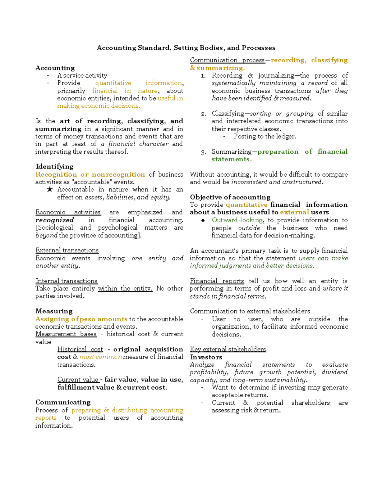 Accounting Standards and Processes: A Comprehensive Overview (ACCT 101 ...