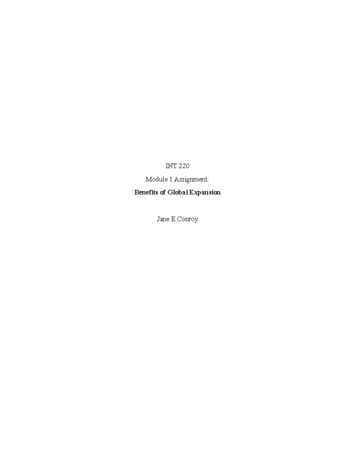 INT 220 Module 1 Assignment: Analyzing Global Expansion Benefits - Studocu