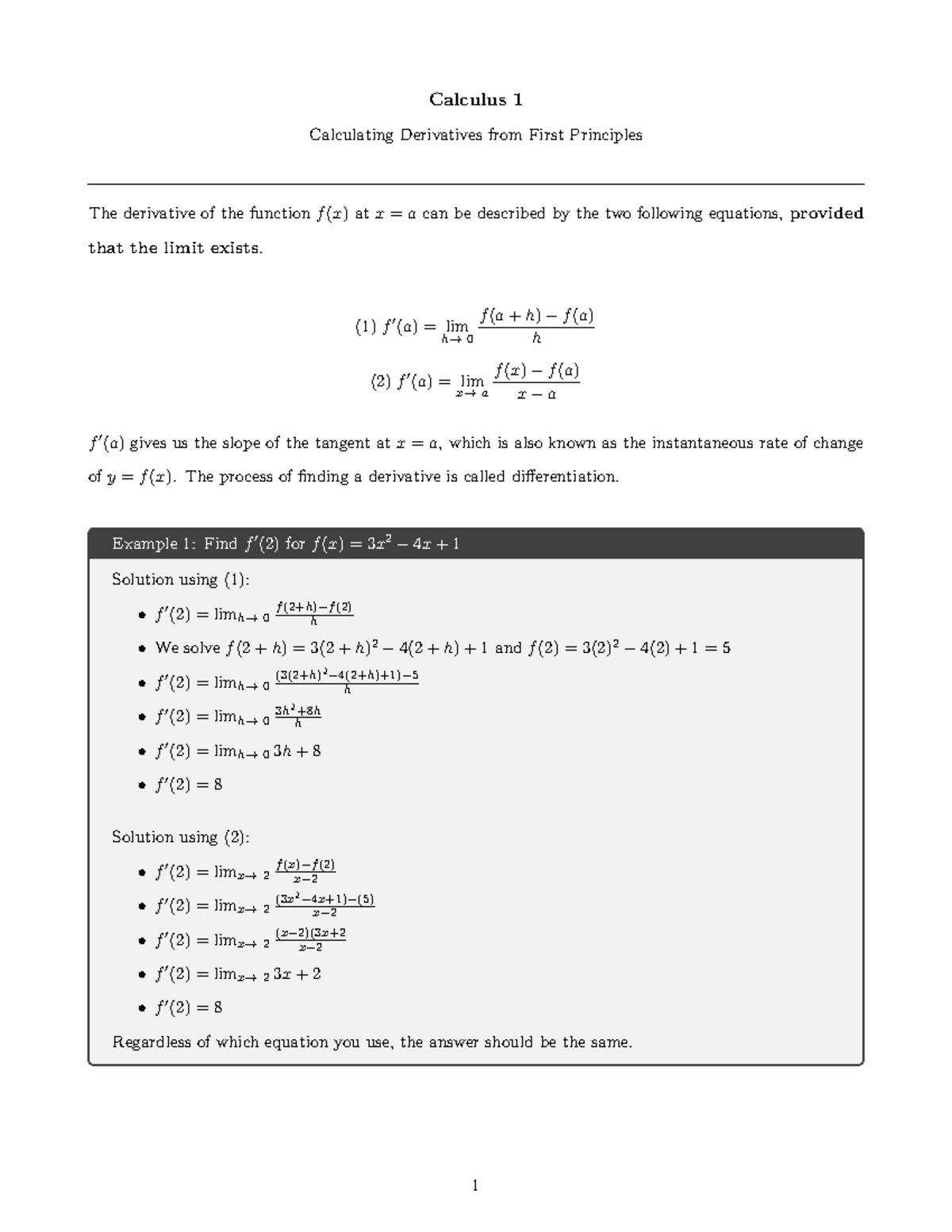 Introduction to derivatives - Calculus 1 Calculating Derivatives from ...