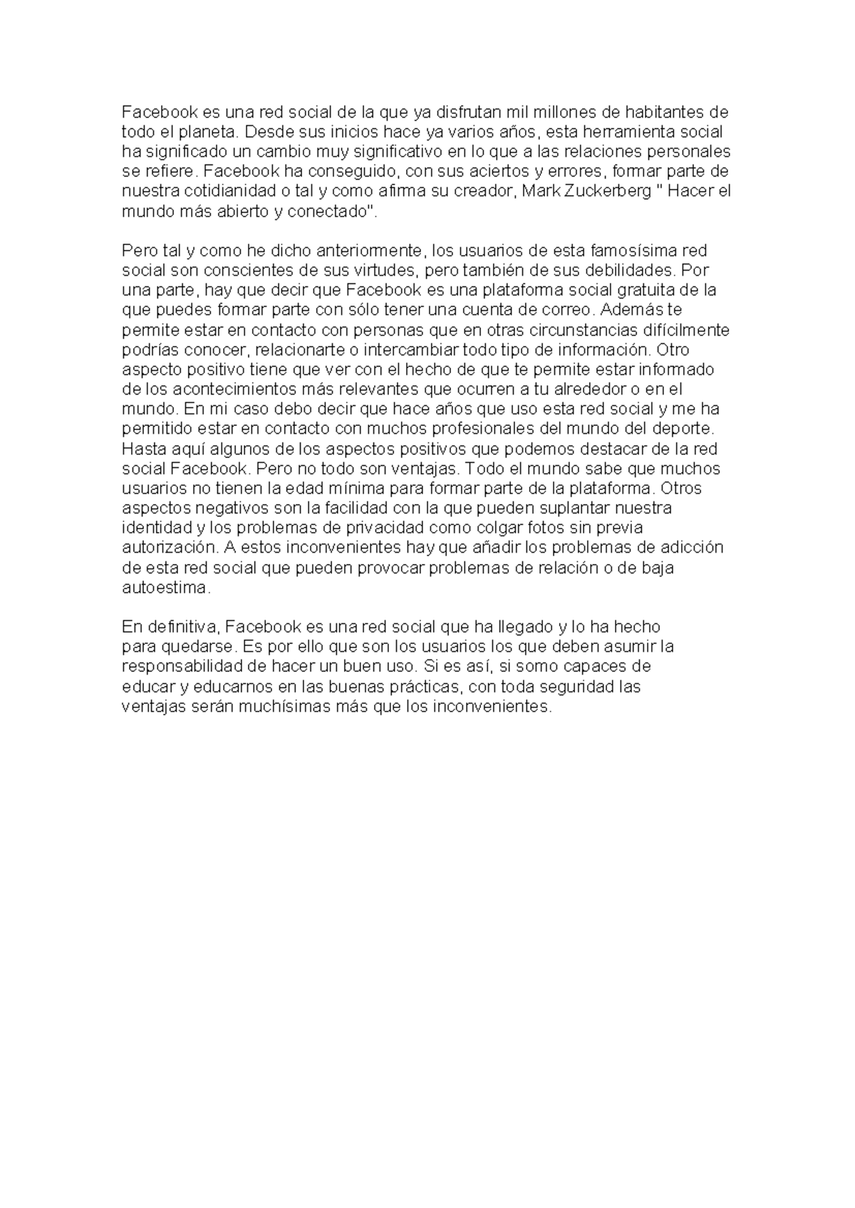 Argumentative Essay on Facebook's Impact - Lengua - Studocu