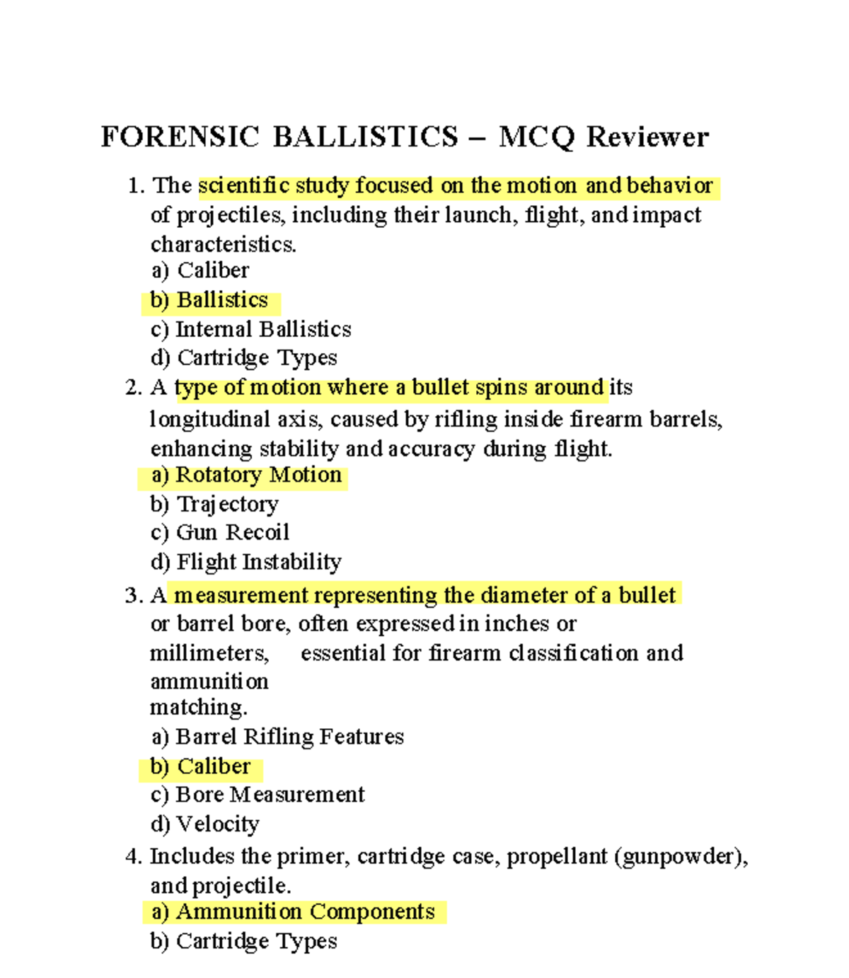 Forensic Ballistics MCQ Review Guide - Studocu