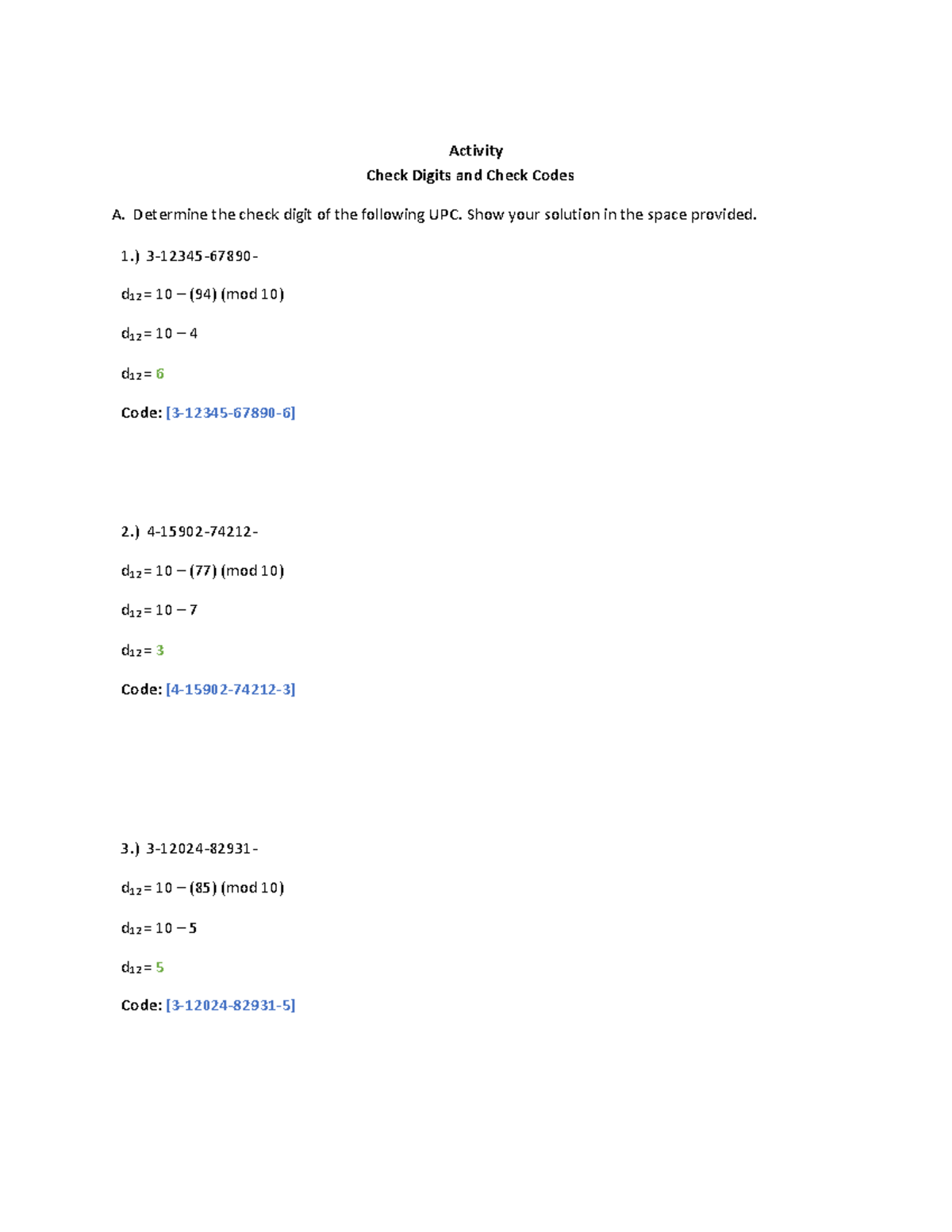 UPC and ISBN Check Digits: Review of Codes and Solutions - Studocu