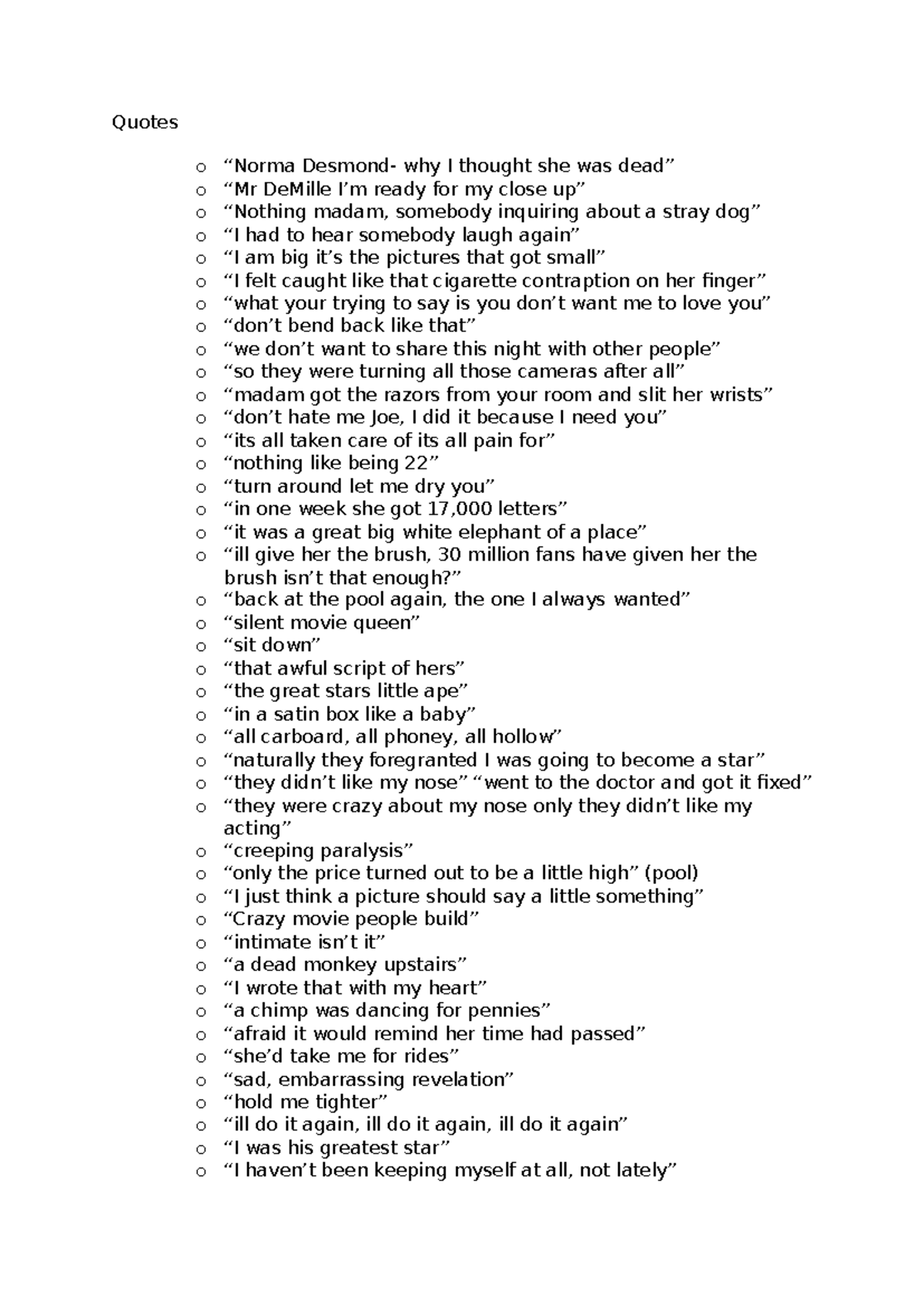 Sunset Boulevard (Film Analysis): Quotes & Metalanguage Insights - Studocu