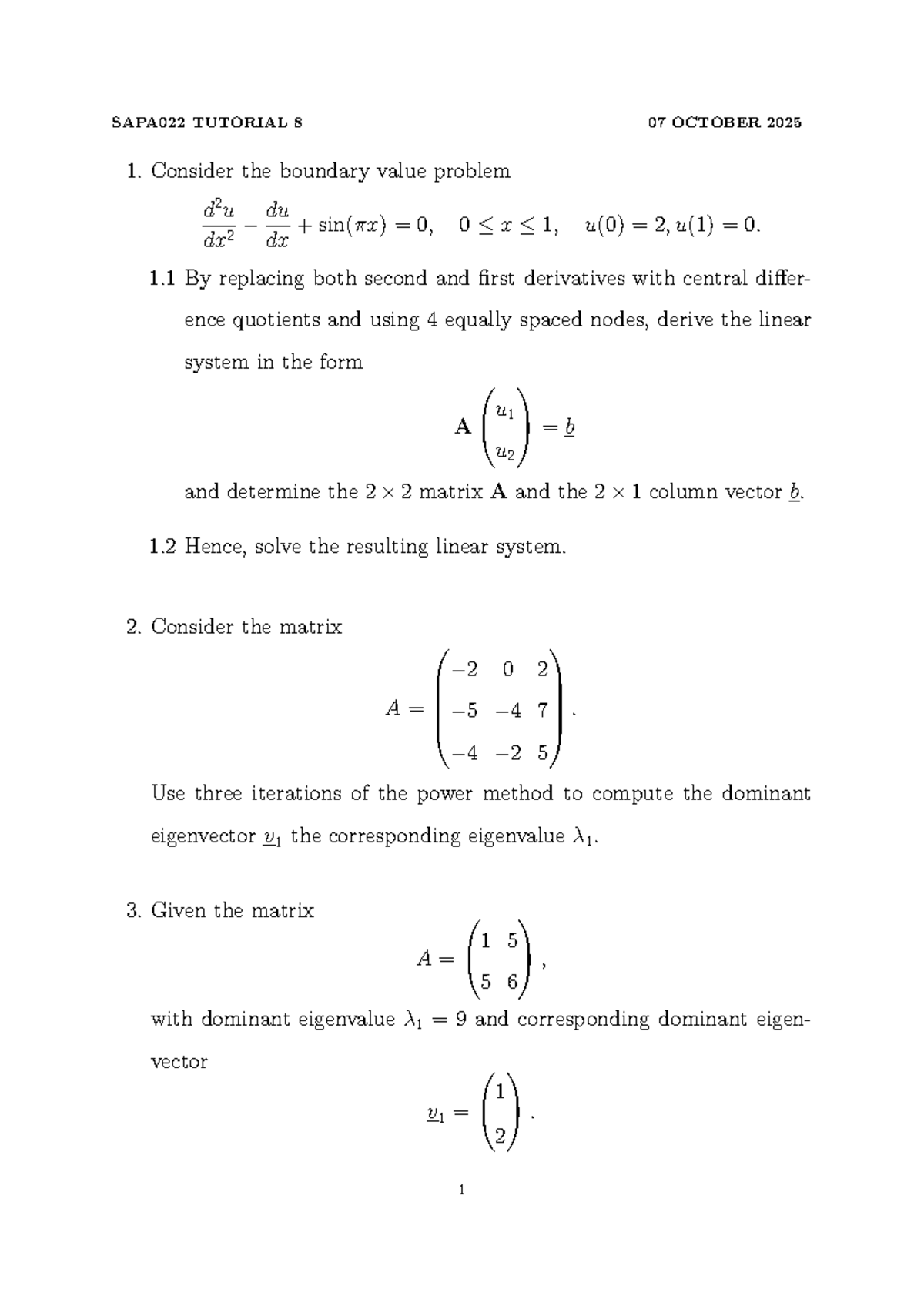 SAPA022 Tutorial 8: Boundary Value Problem & Eigenvalue Analysis - Studocu