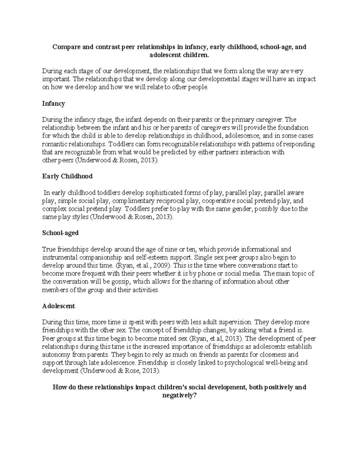 PSY 319 Discussion 4: Analyzing Peer Relationships Across Development ...