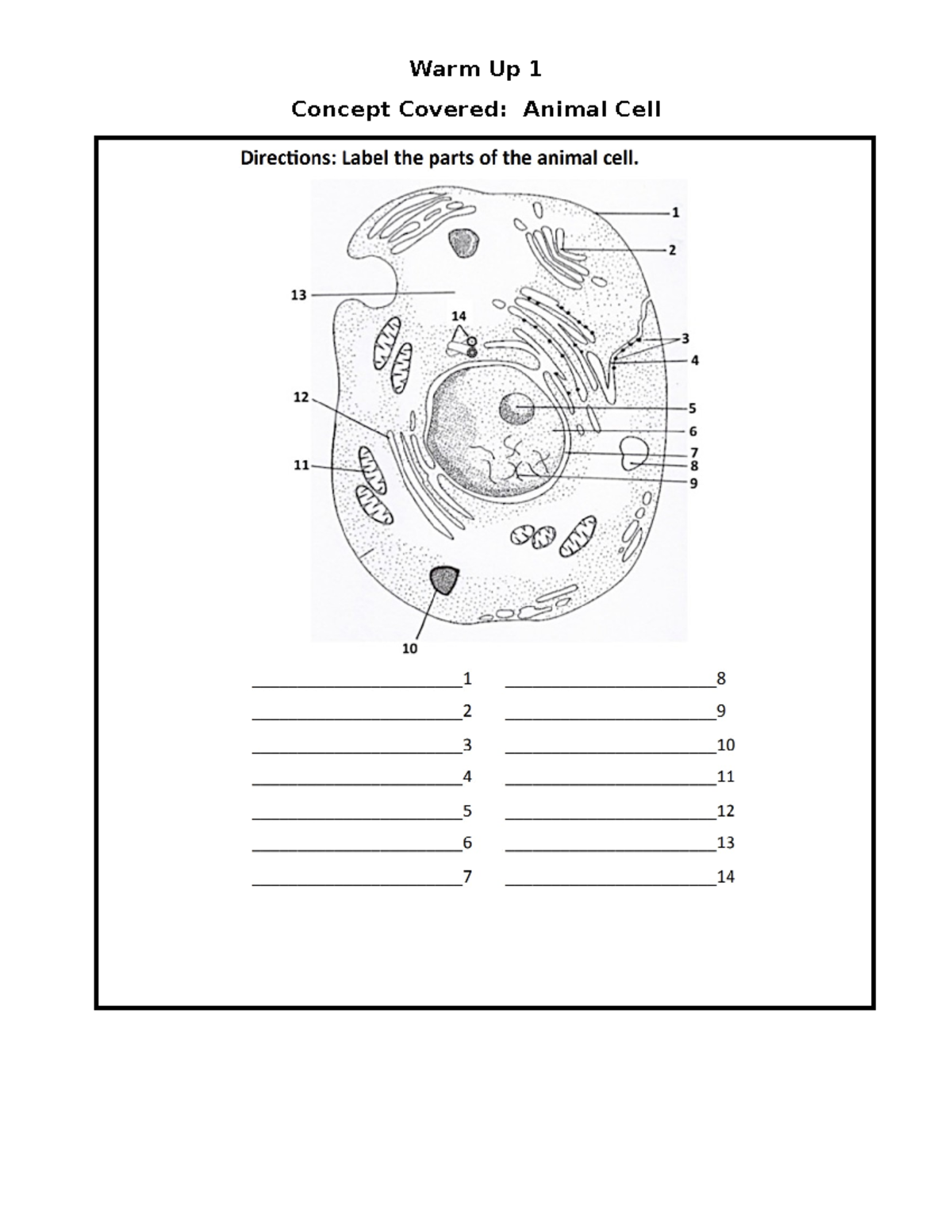 2024 Oct. 29- Nov. 11 (1) 2 - Warm Up 1 Concept Covered: Animal Cell ...