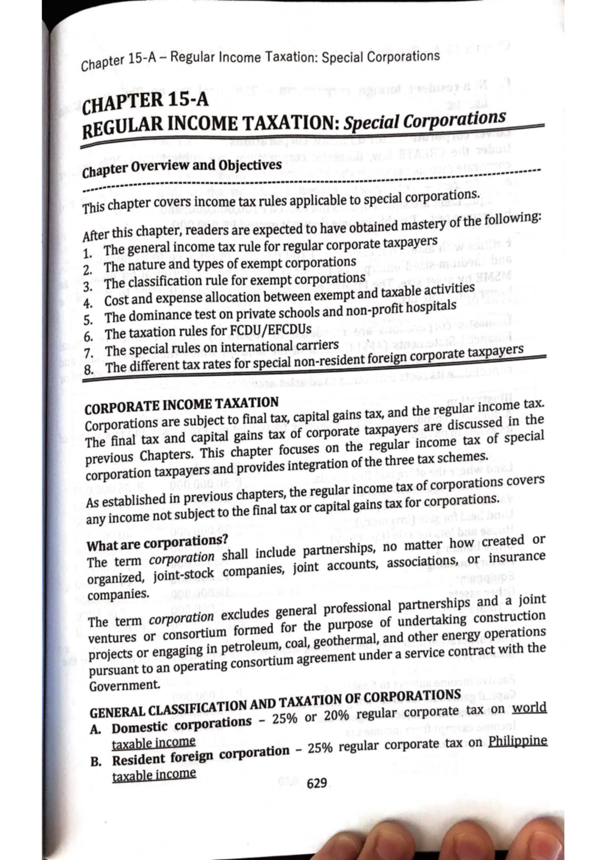 Chapter 15-A: Regular Income Taxation for Special Corporations - Studocu