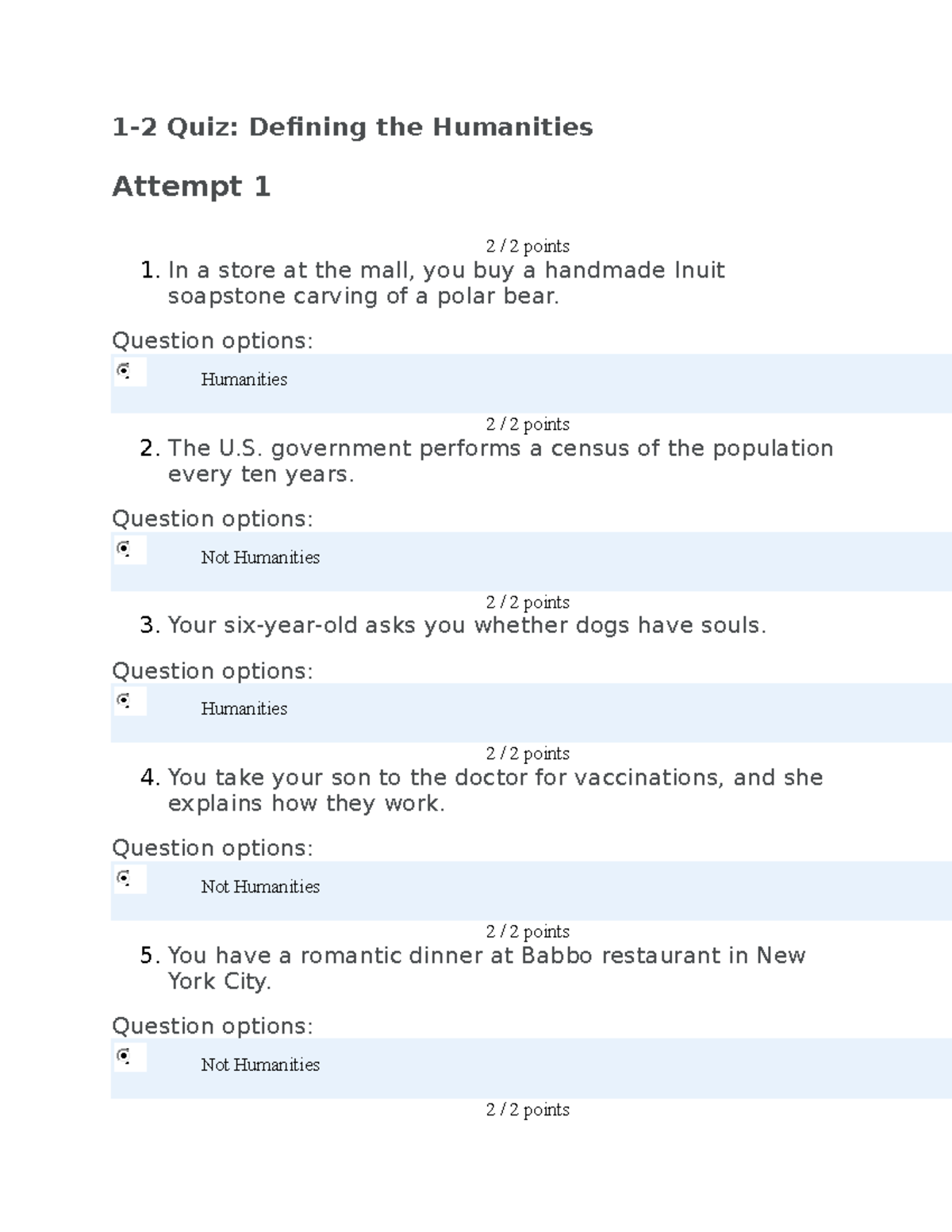 1-2 Quiz- Defining the Humanities - 1-2 Quiz: Defining the Humanities ...