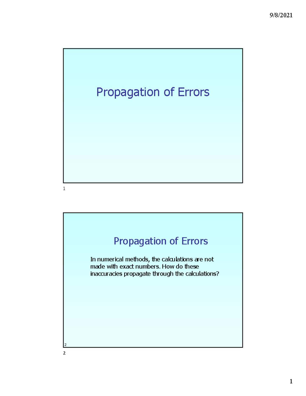Propagation of Errors: Numerical Methods & Examples (1-6) - Studocu