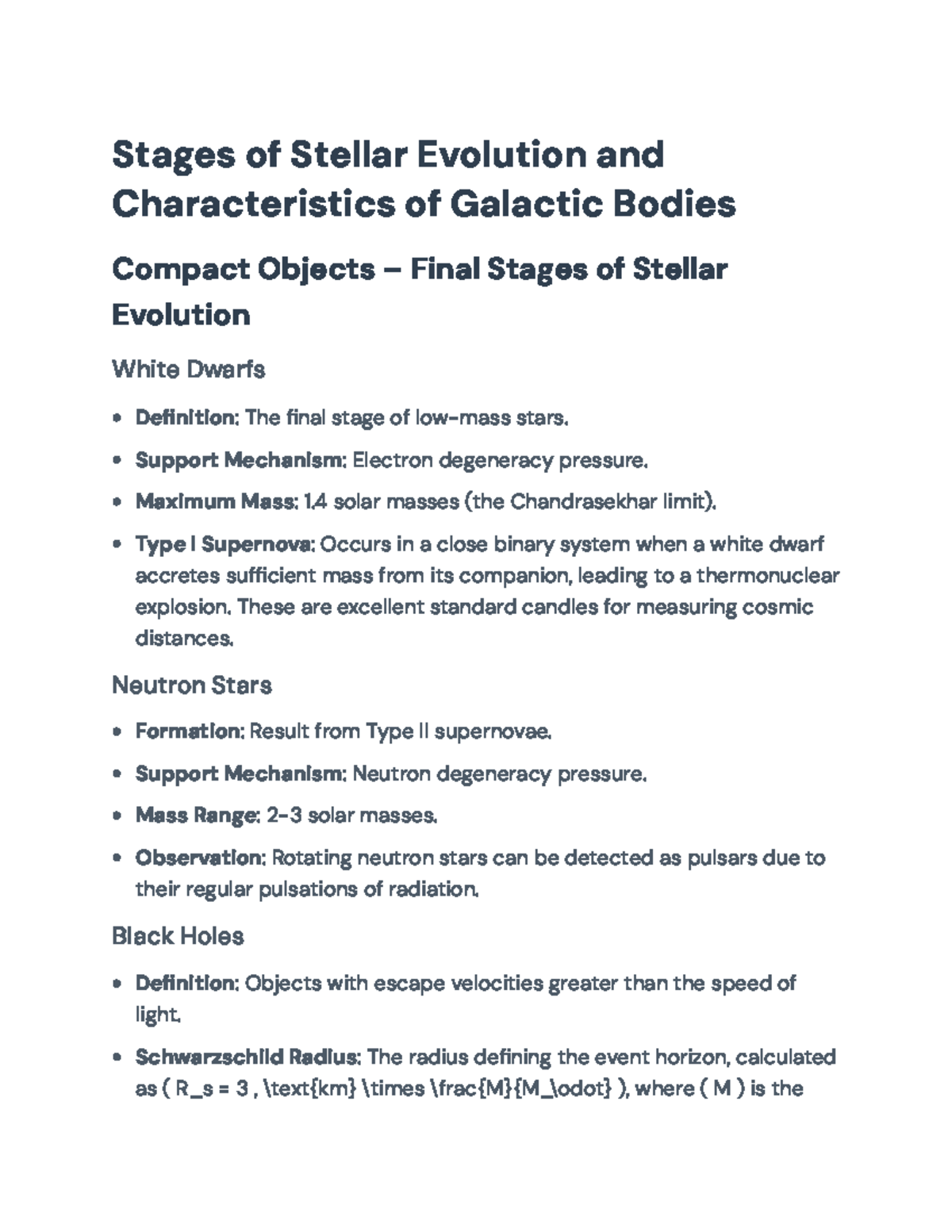 Stellar Evolution and Galactic Bodies: Key Concepts and Processes ...