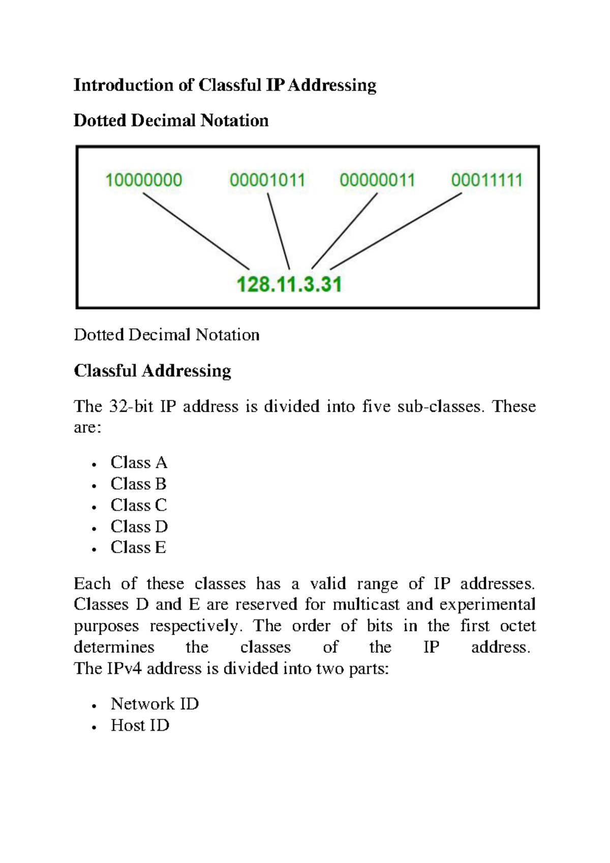 Classful IP Addressing: A Comprehensive Overview of IPv4 Classes - Studocu