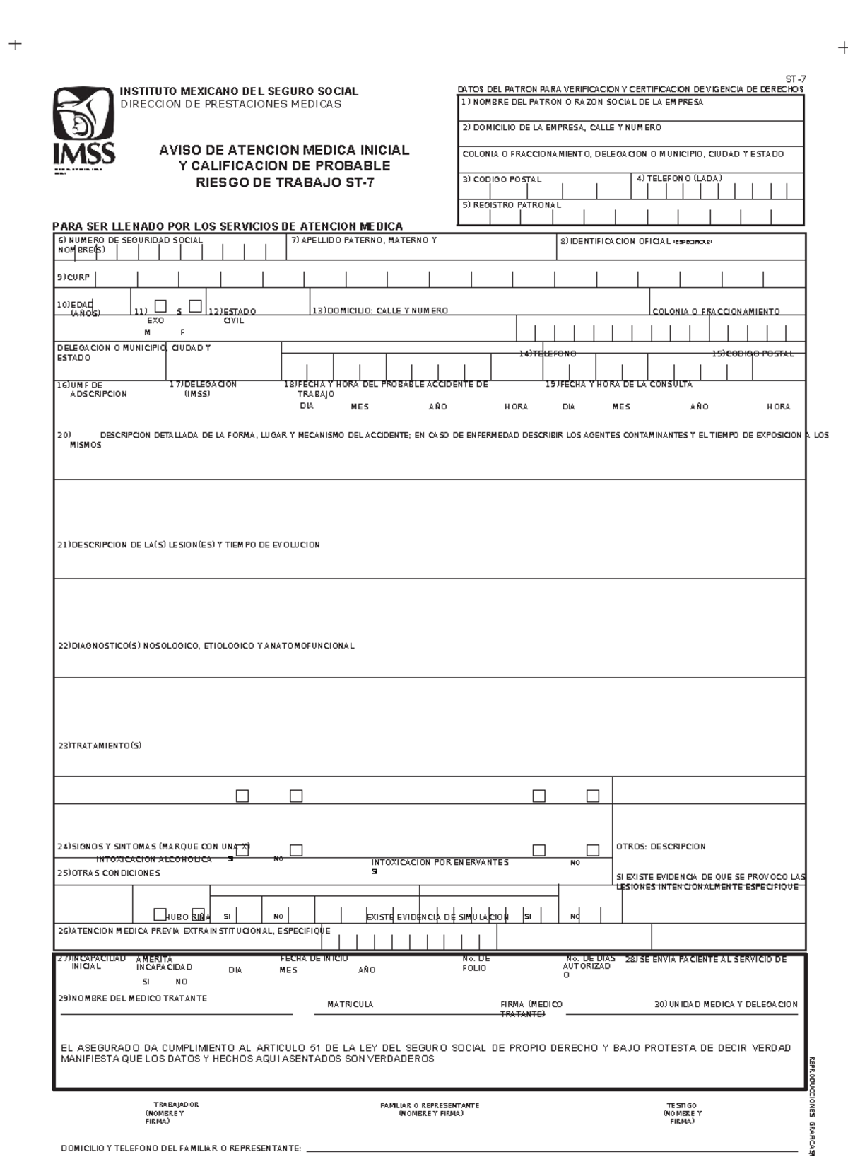 Formato ST-7 IMSS: Aviso de Atención Médica Inicial y Calificación ...