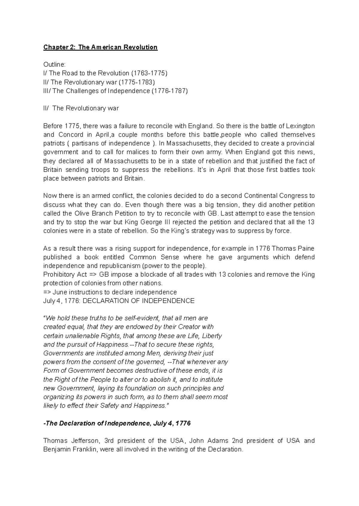 Chapter 2: The American Revolution Overview (CM Culture et Société ...