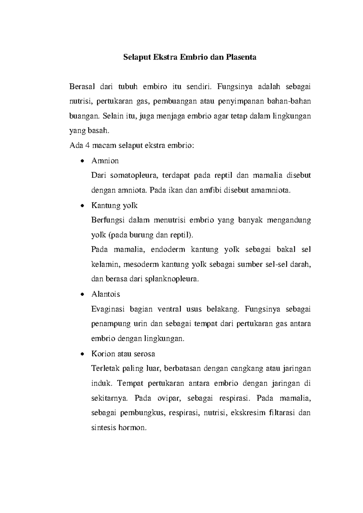 Selaput Ekstra Embrio dan Plasenta: Struktur serta Fungsi pada Embrio ...