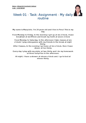 Week 02 - Task Assignment - My childhood - TASK: WEEK 2 STUDENT: I was born on, in La , Callao ...