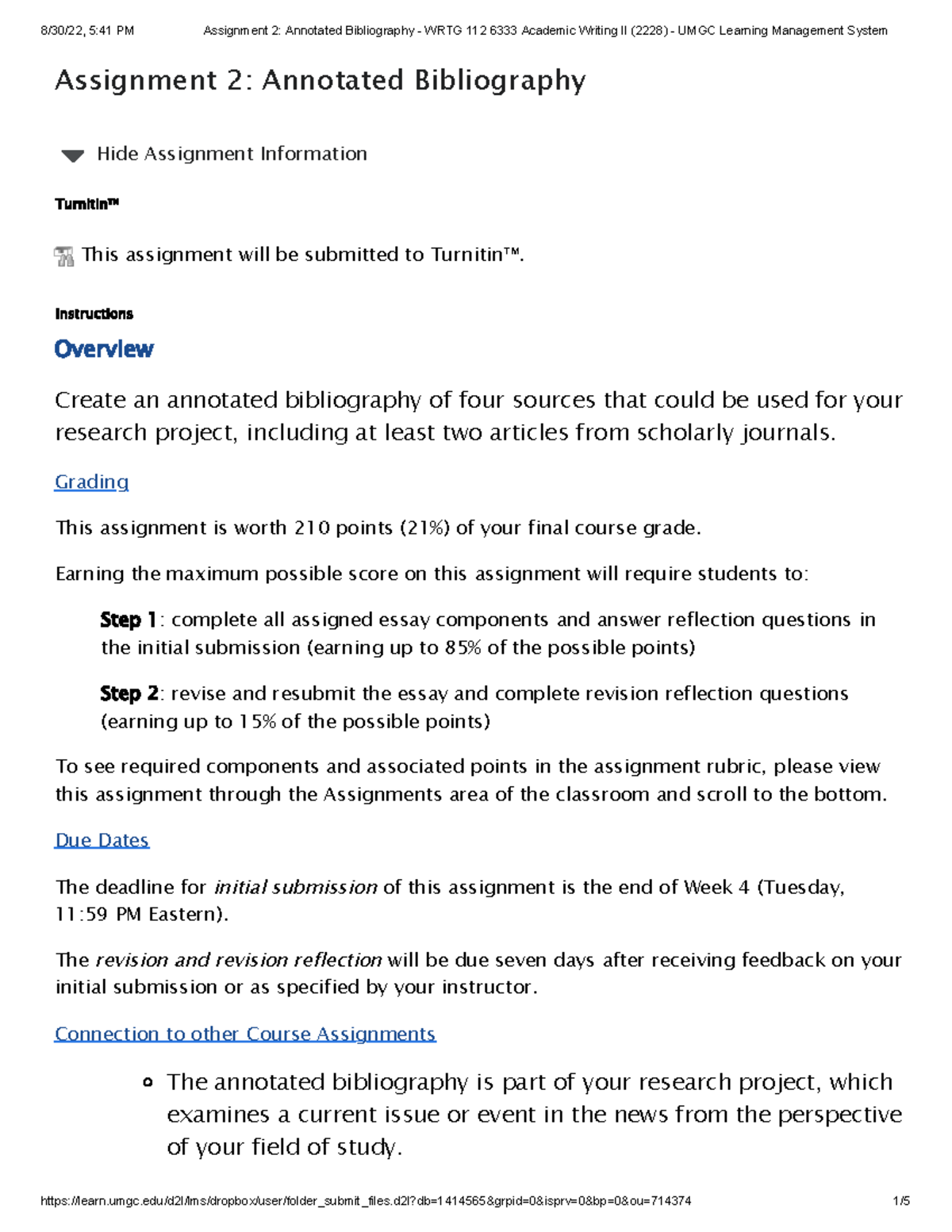 Assignment 2 Annotated Bibliography - WRTG 112 6333 Academic Writing II (2228) - UMGC Learning ...