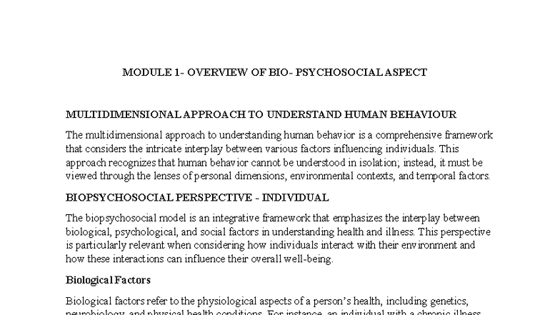 Module 1 HGD - Psychosocial Aspects of Human Behavior Essay Questions ...