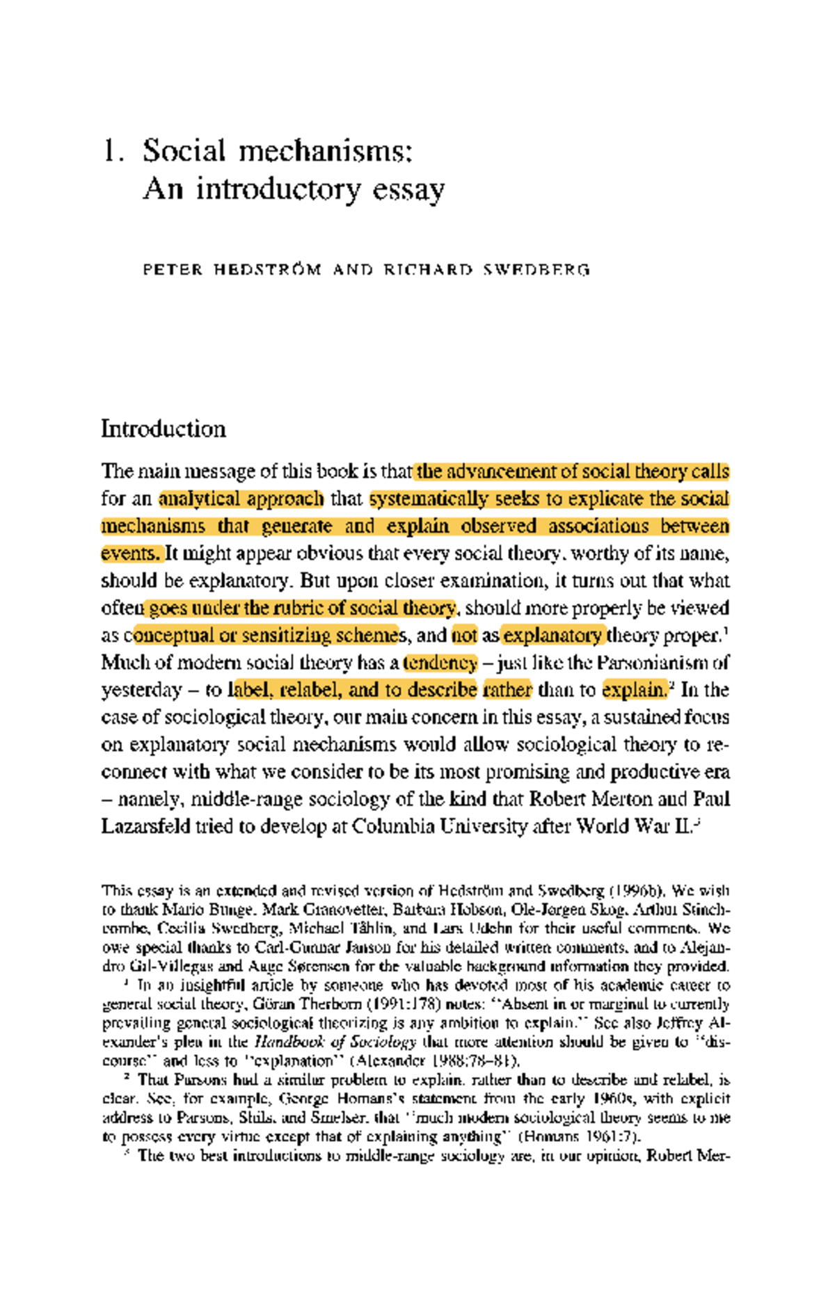 Social Mechanisms: An Introductory Essay (SOC 101) - Studocu