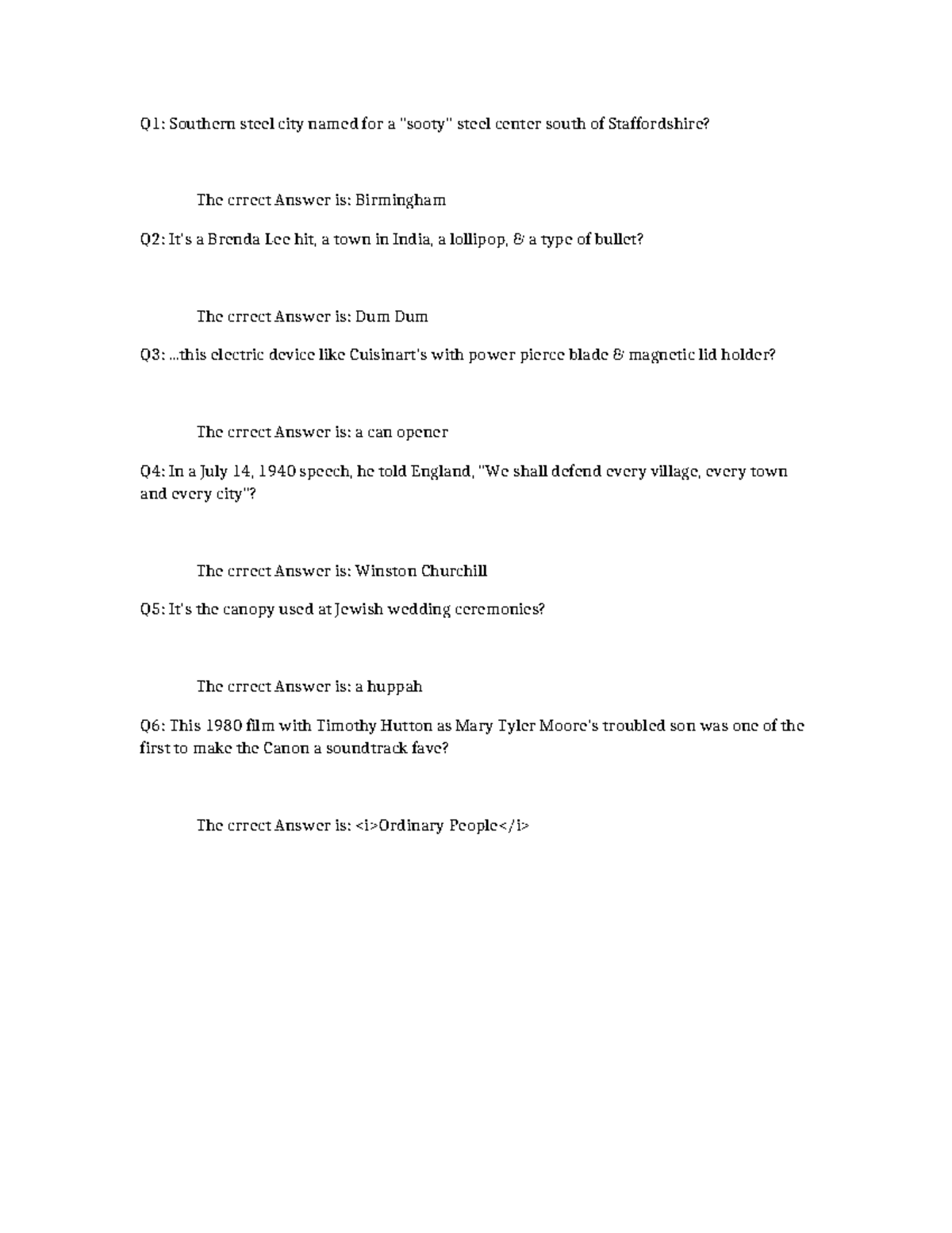 DRZP - Quiz Report: Trivia Questions and Answers - Studocu