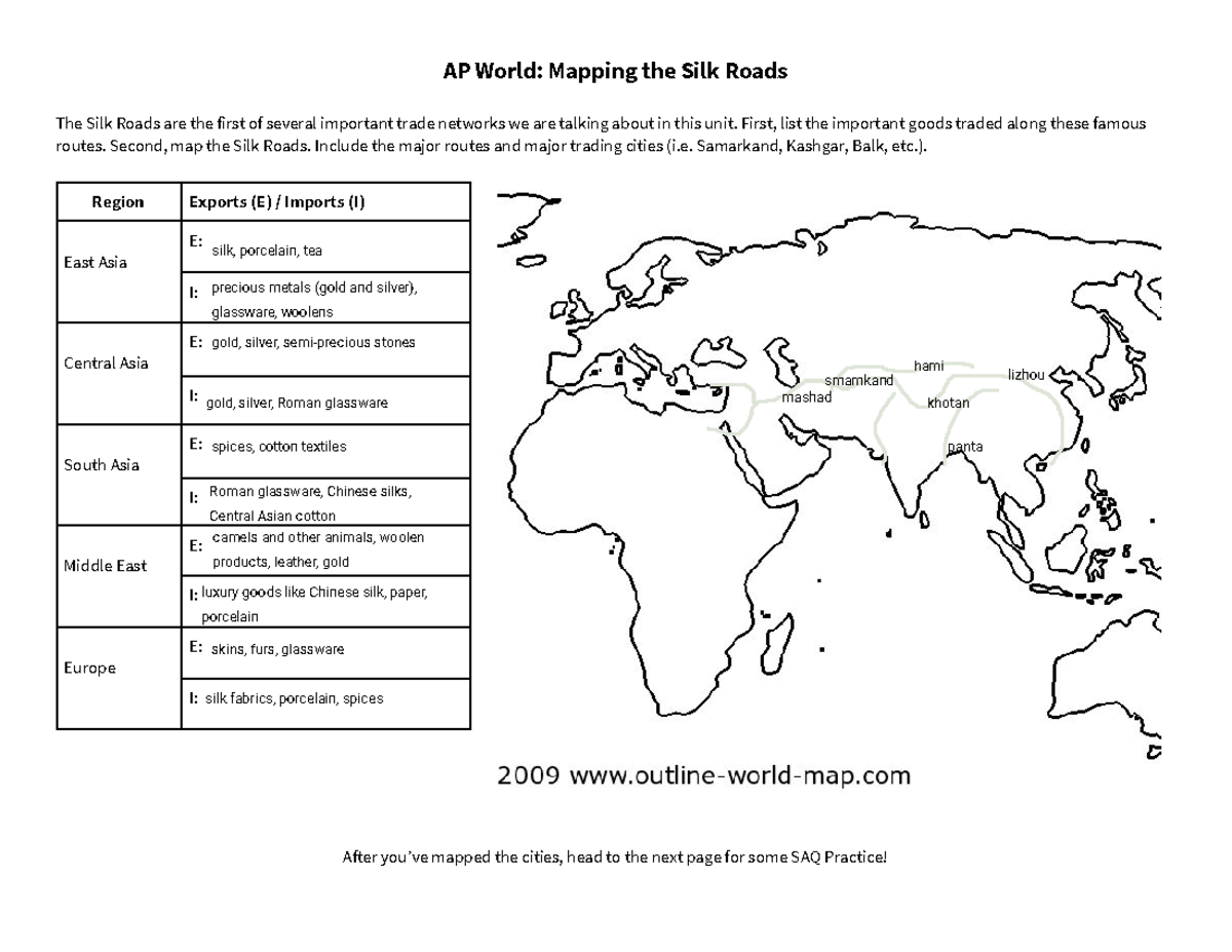 AP World: Mapping the Silk Roads Activity (2.1) - Studocu