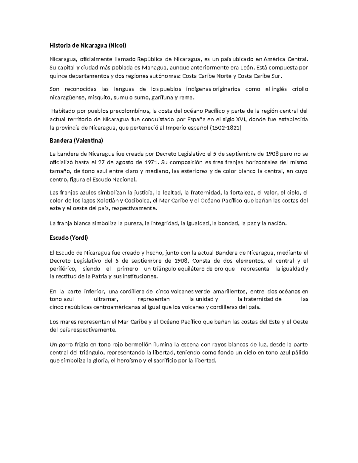 Simbolos Patrios de Nicaragua y Centroamérica (Nicol) - Studocu