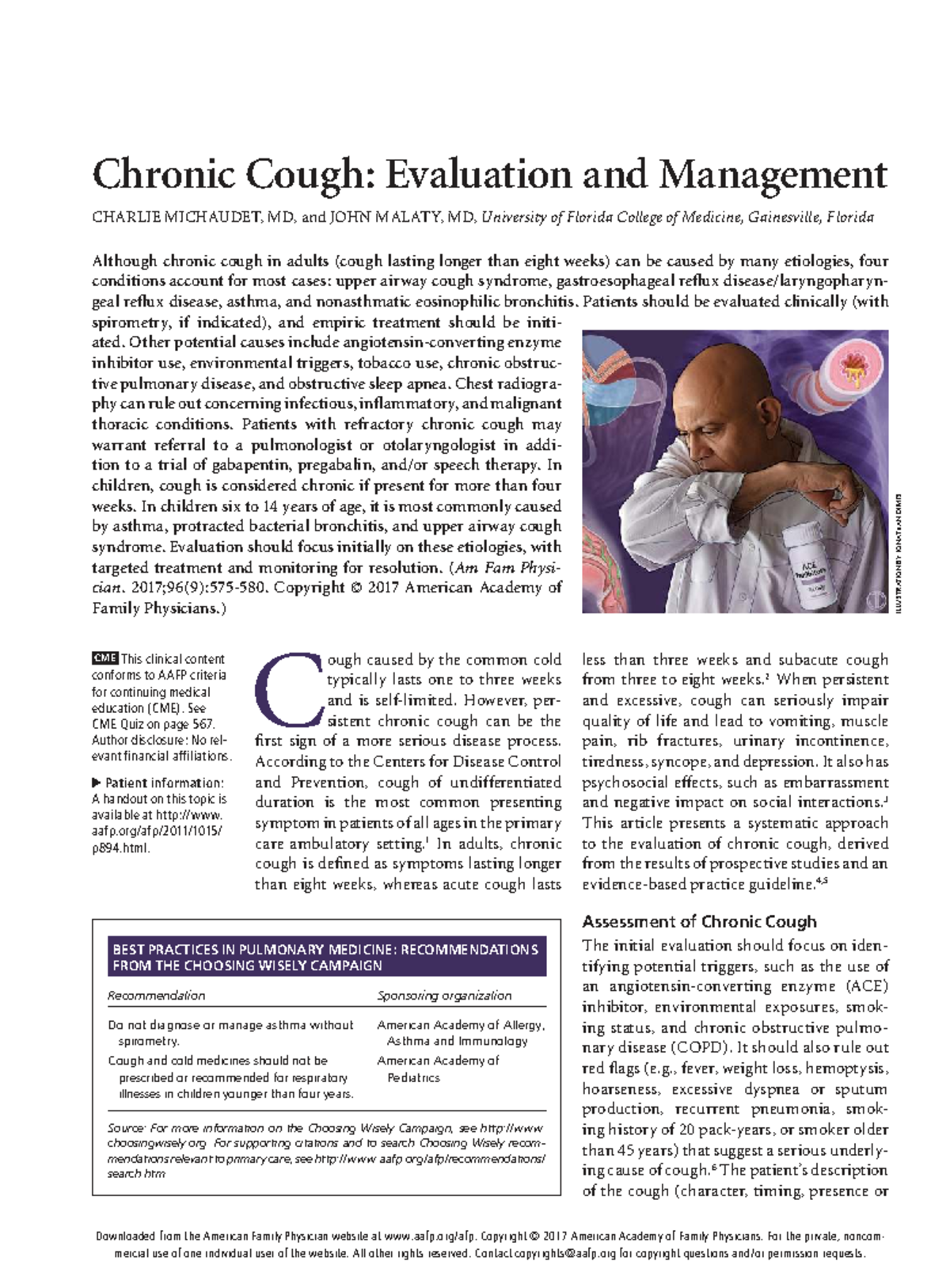 AFP 2017 Chronic Cough: Evaluation & Management Guidelines - Studocu