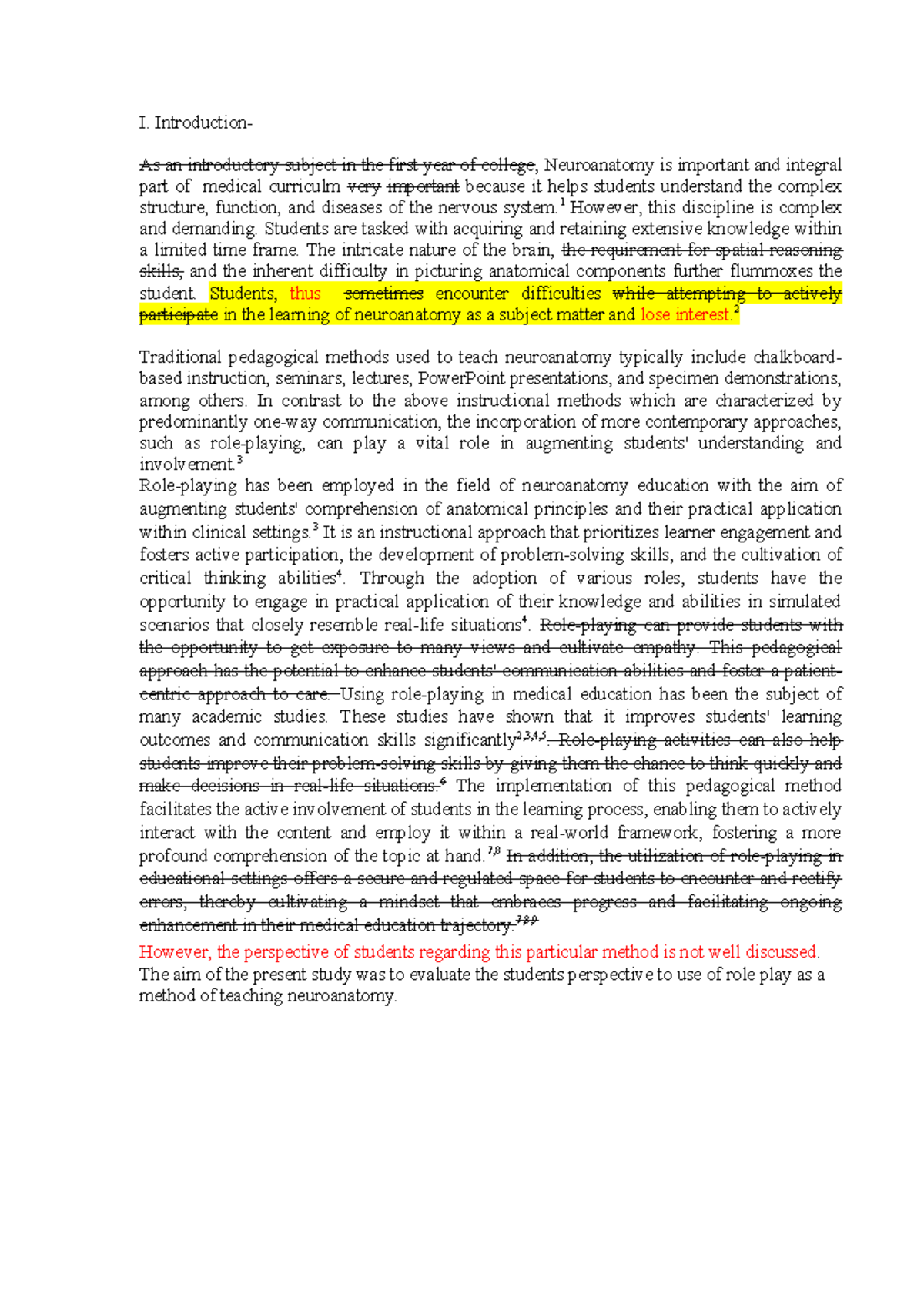 Role play manuscript final draft - I. Introduction- As an introductory ...