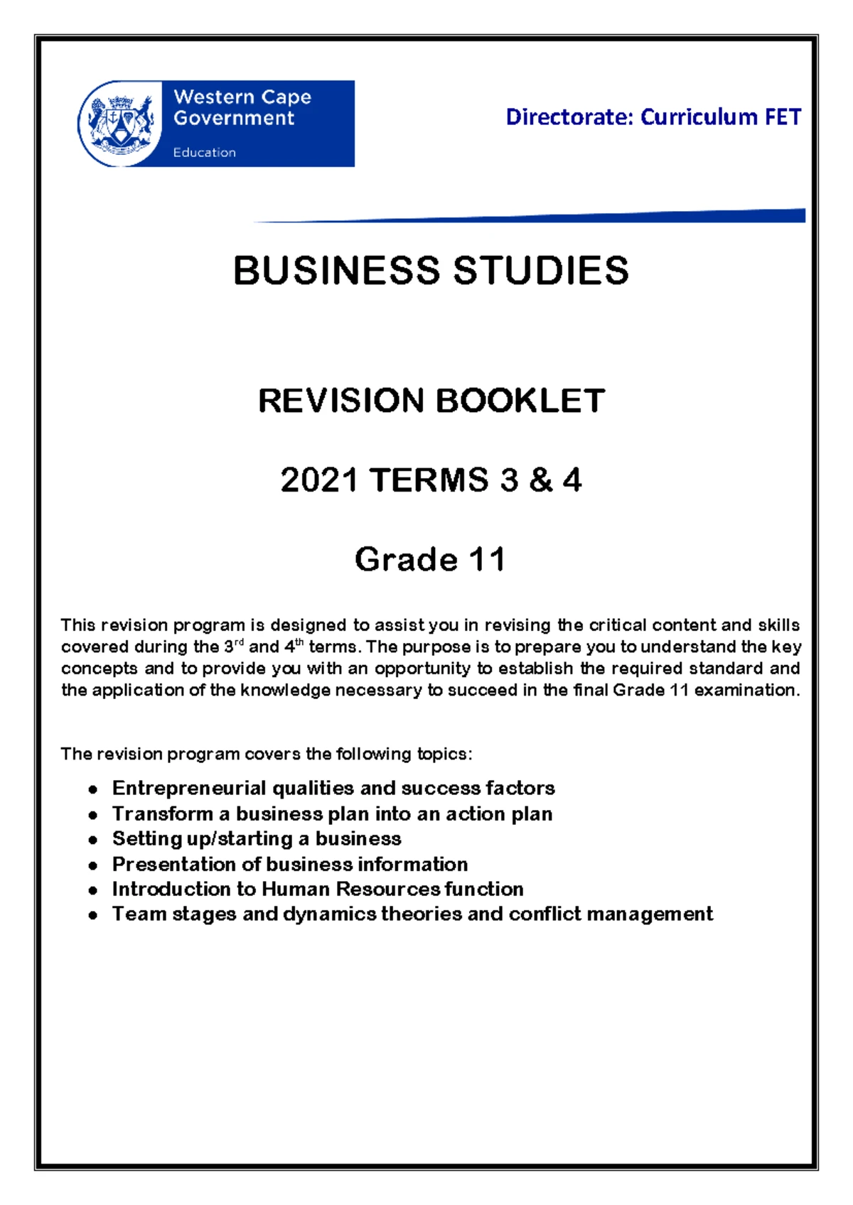 Business Studies Grade 12 Study Guide 2022 for P2 - Studocu