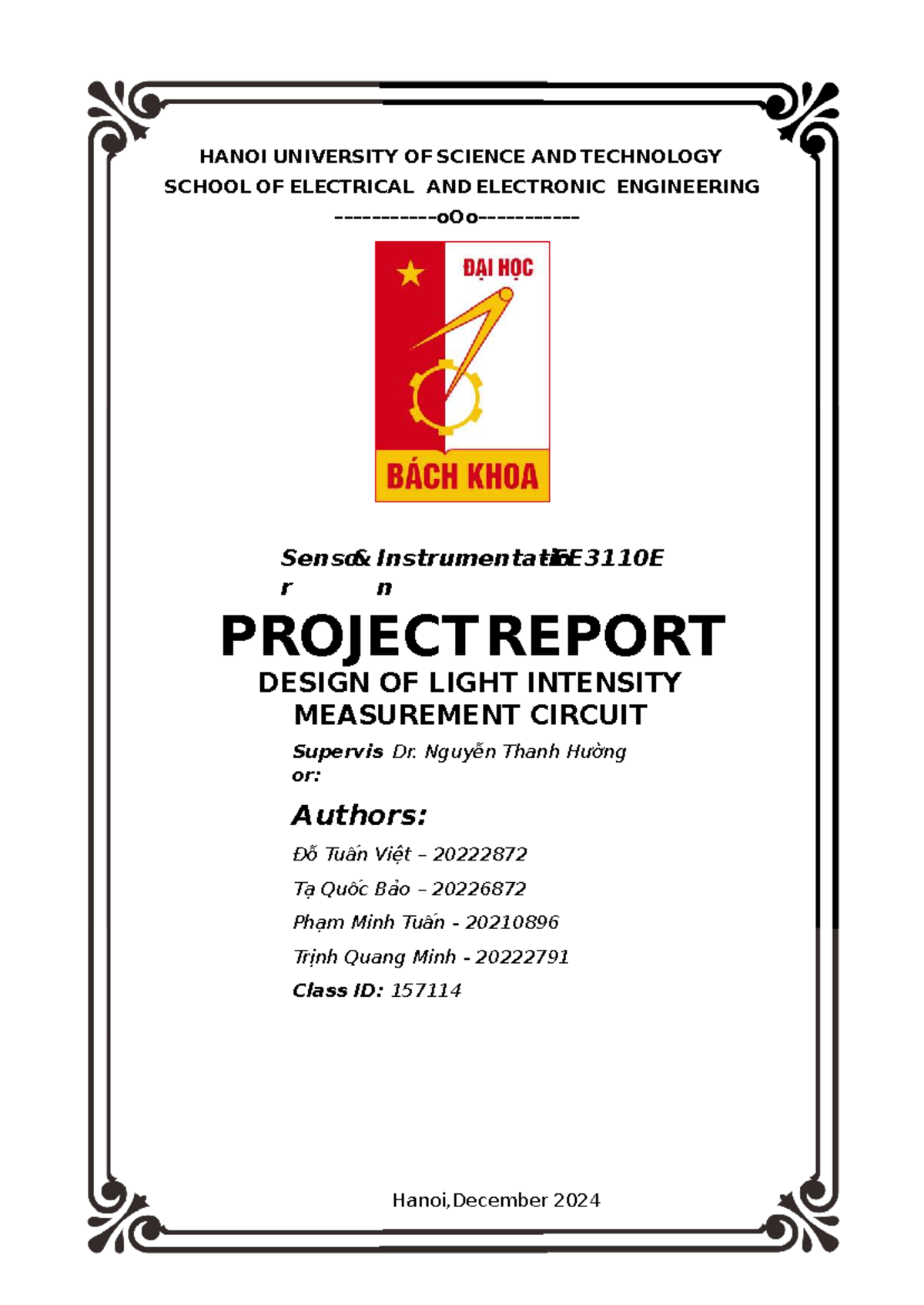 EE3110E Project Report: Design of Light Intensity Measurement Circuit ...
