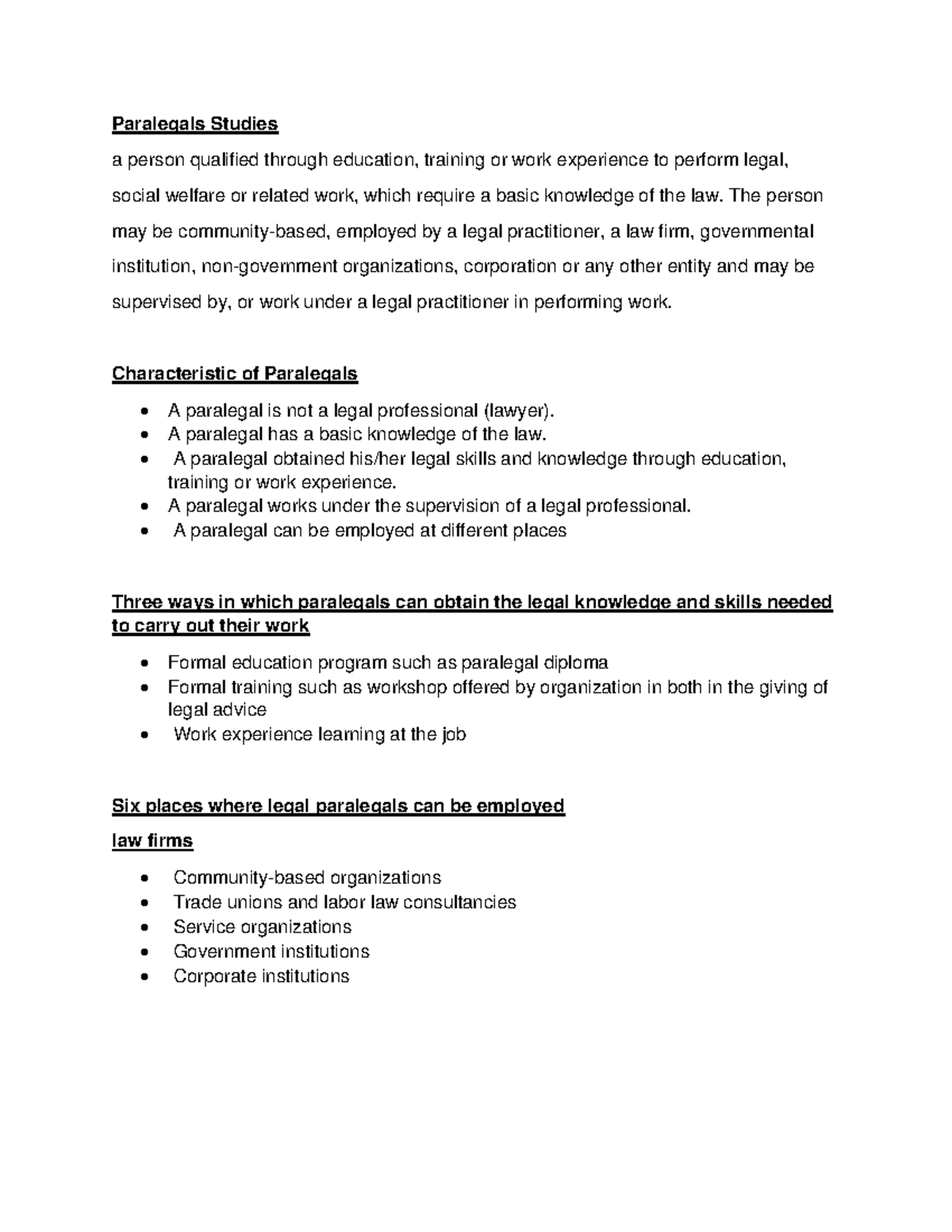 Paralegal Studies 1501: Essential Notes and Insights - Studocu