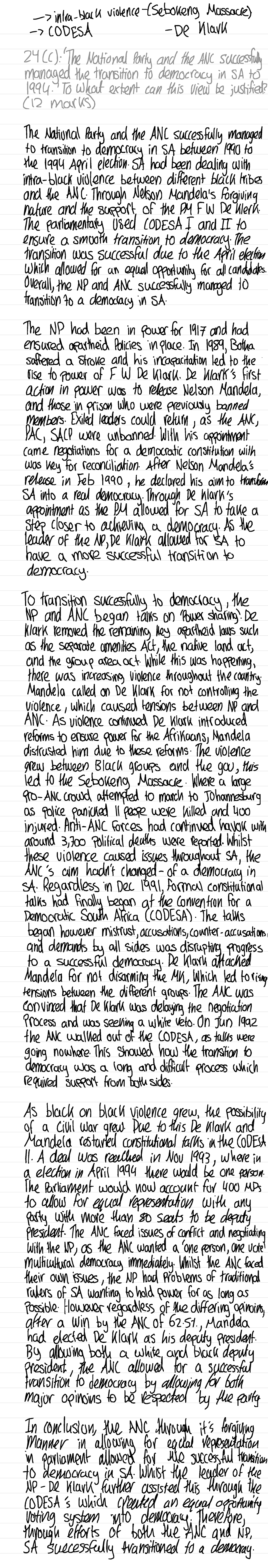 CODESA and the Transition to Democracy in South Africa (12 Marks) - Studocu